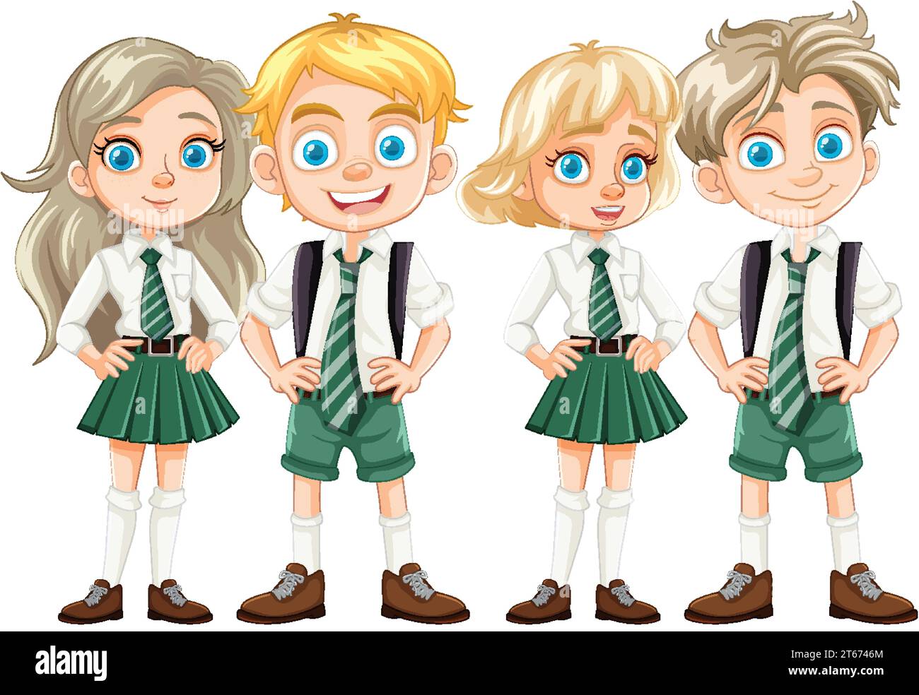 Illustration of a diverse group of friends in school uniforms Stock ...
