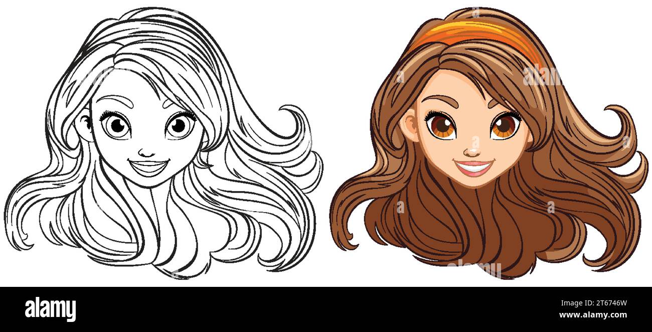Vector cartoon illustration of a stunning woman with flowing hair ...