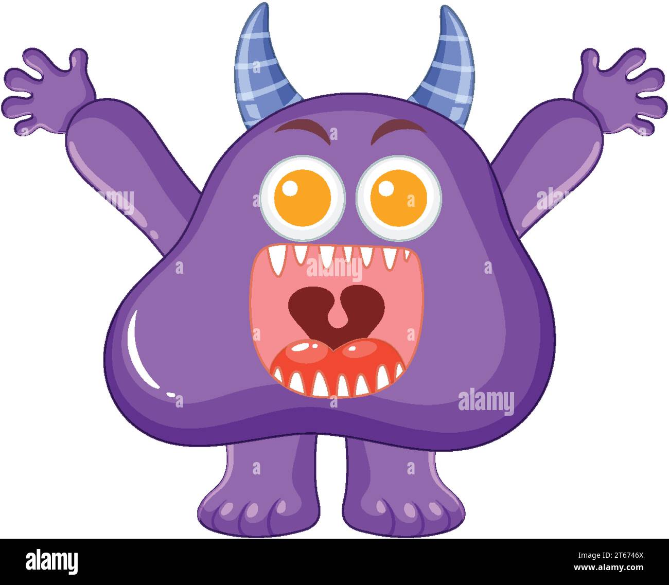 A lively purple alien monster with an open mouth and outstretched arms ...