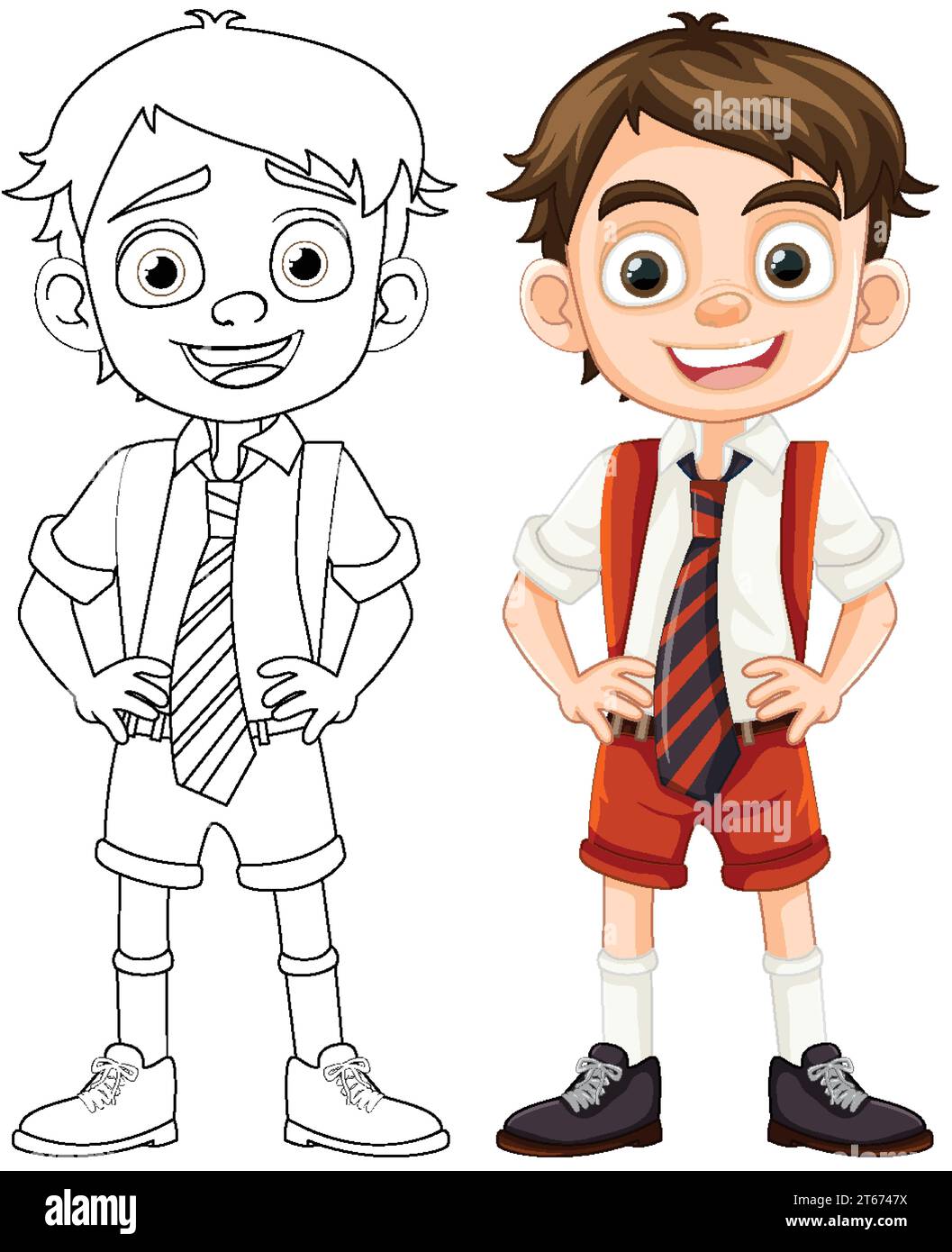 A cheerful cartoon character of a boy student in school uniform Stock ...