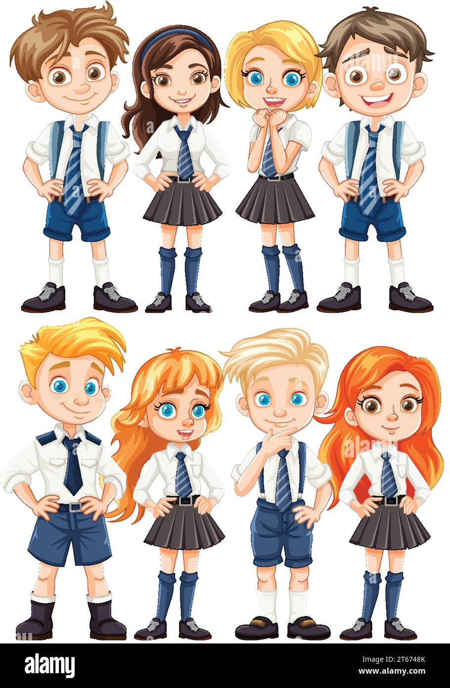 A lively illustration featuring a group of students in uniform Stock ...