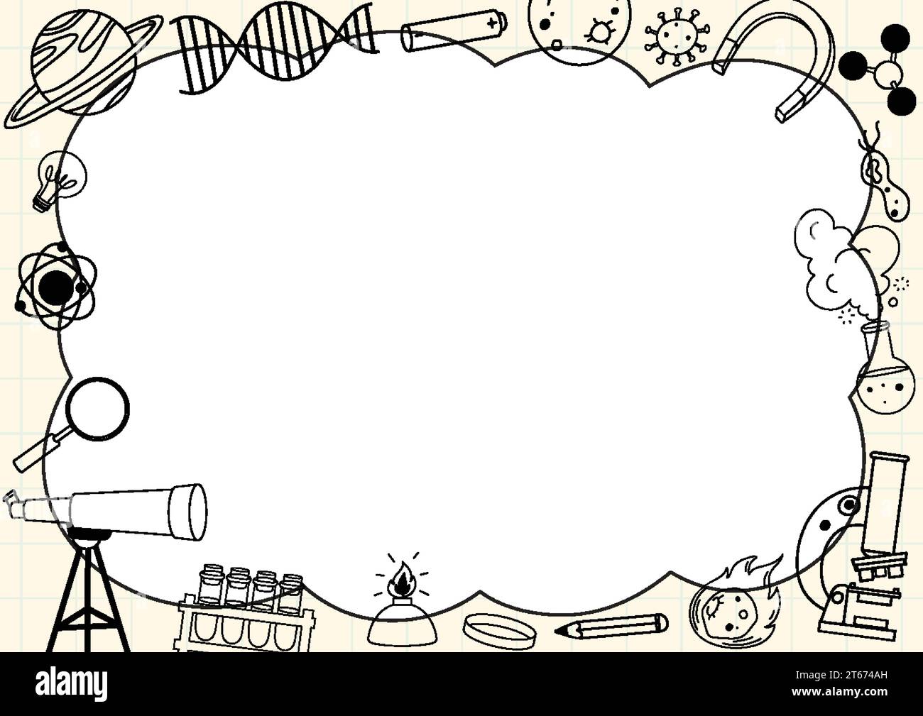 Vector cartoon illustration of science tools with a learning sign ...