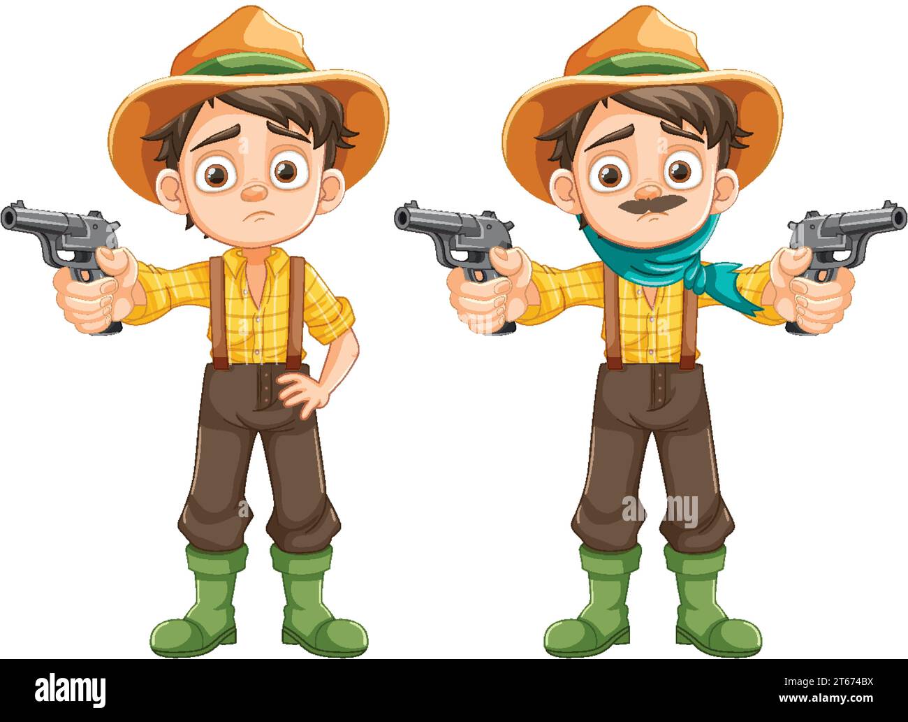 A vector cartoon illustration of a young cowboy dressed in country ...