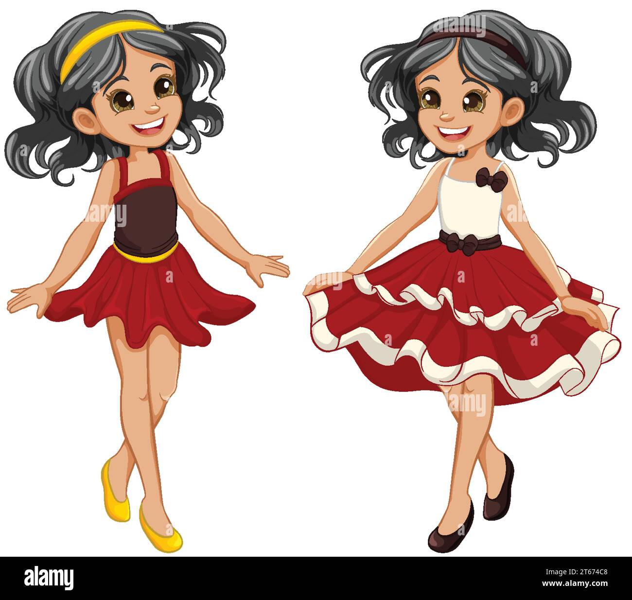 A set of girl cartoon characters dressed in fantasy party princess ...