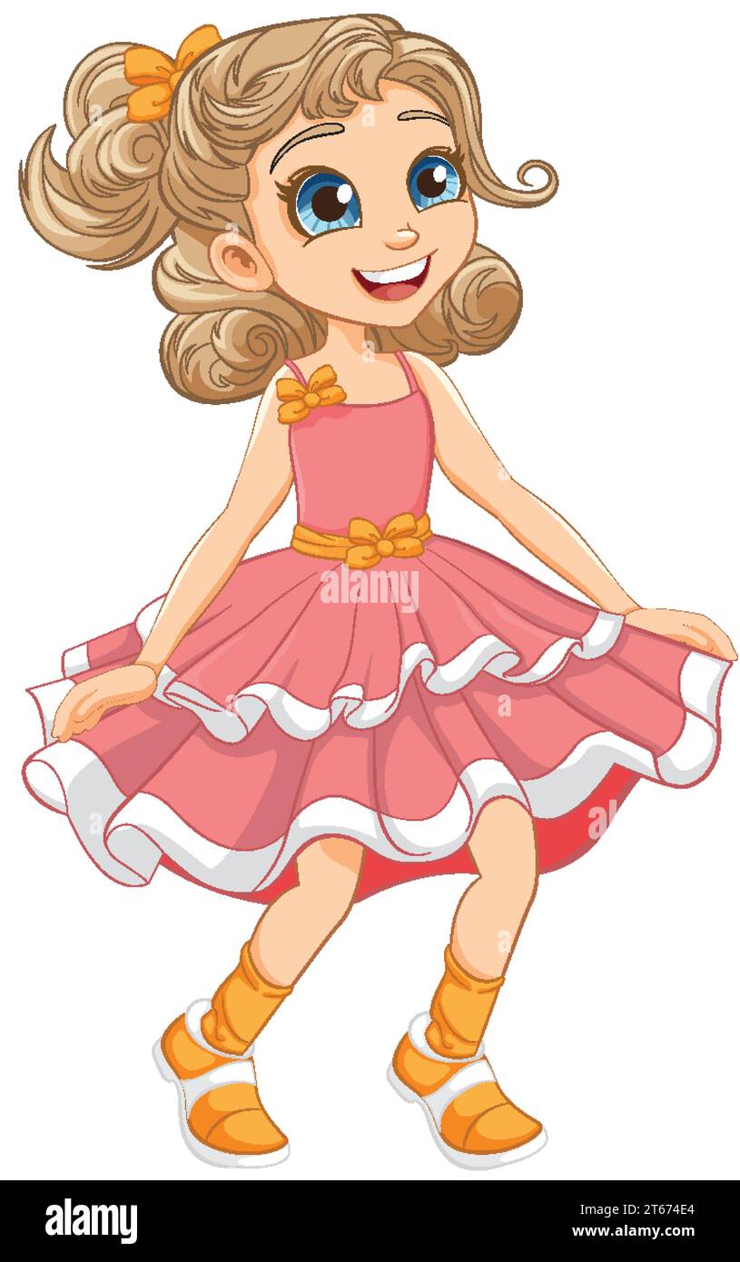 A joyful female cartoon character dancing in a vector illustration ...