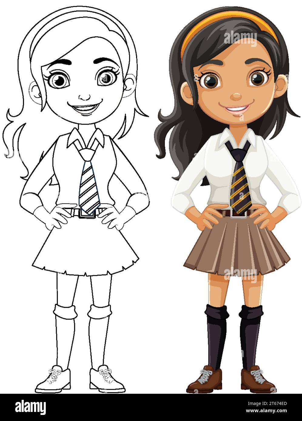 Beautiful girl student with black long hair, standing and smiling Stock ...