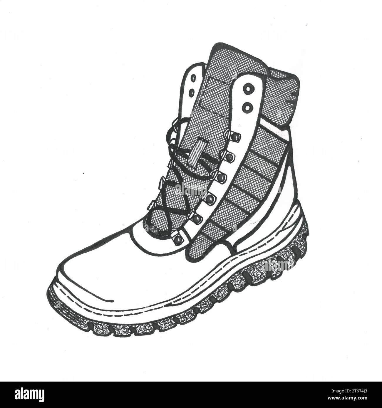 Military boot graphic illustration (three quarter view Stock Photo - Alamy