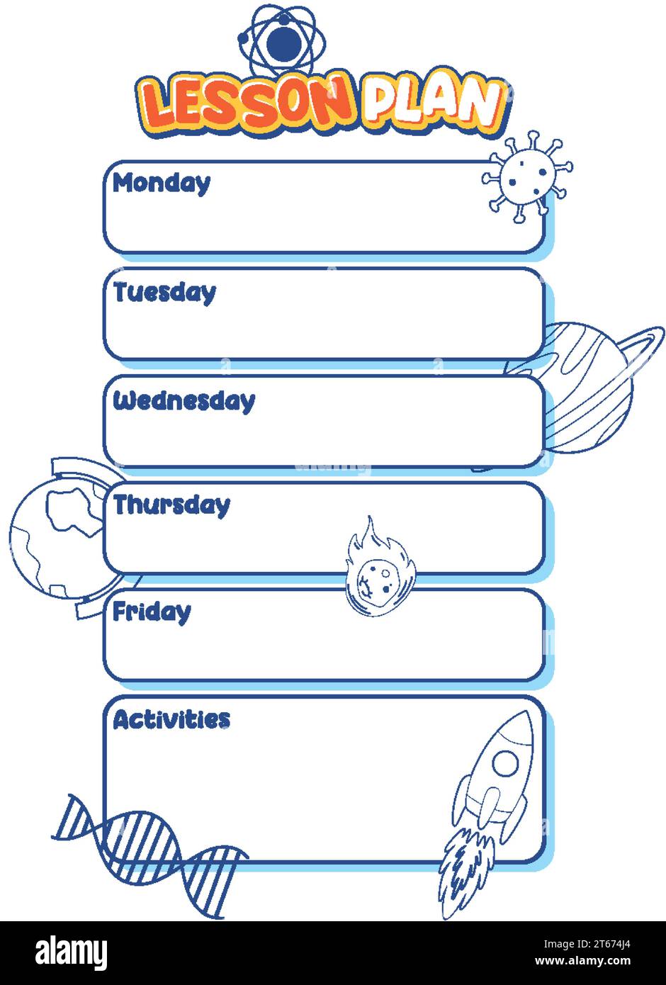 A vector cartoon illustration style template for planning weekly ...