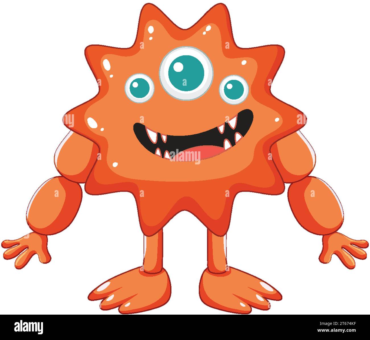 A cute and lovable cartoon character with three eyes and spiky orange ...