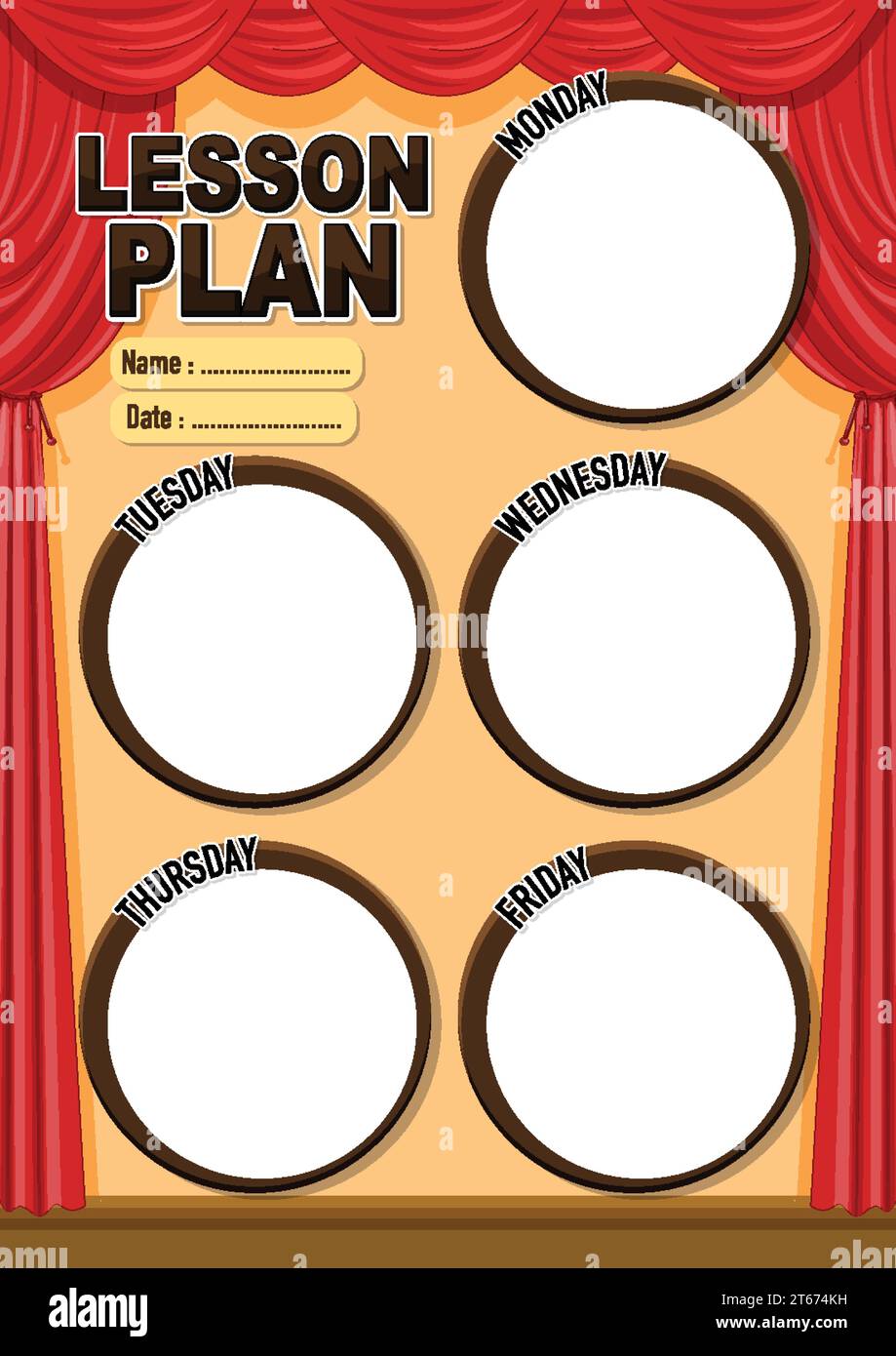 A vector cartoon illustration of a lesson plan schedule from Monday to ...