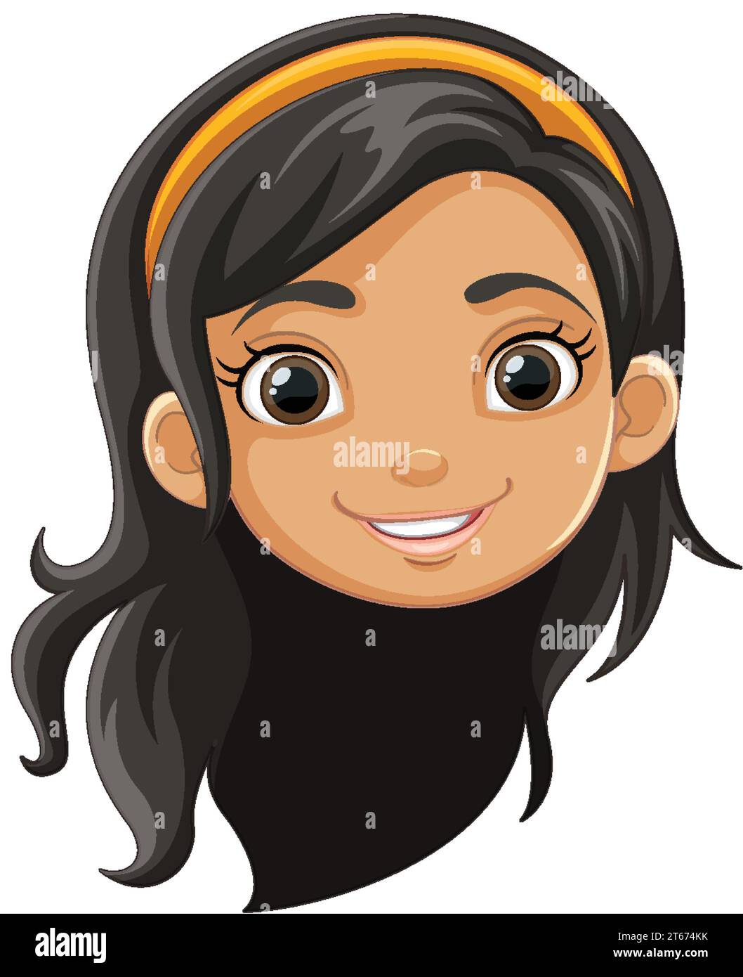 A cheerful vector illustration of a girl with stunning black hair Stock ...