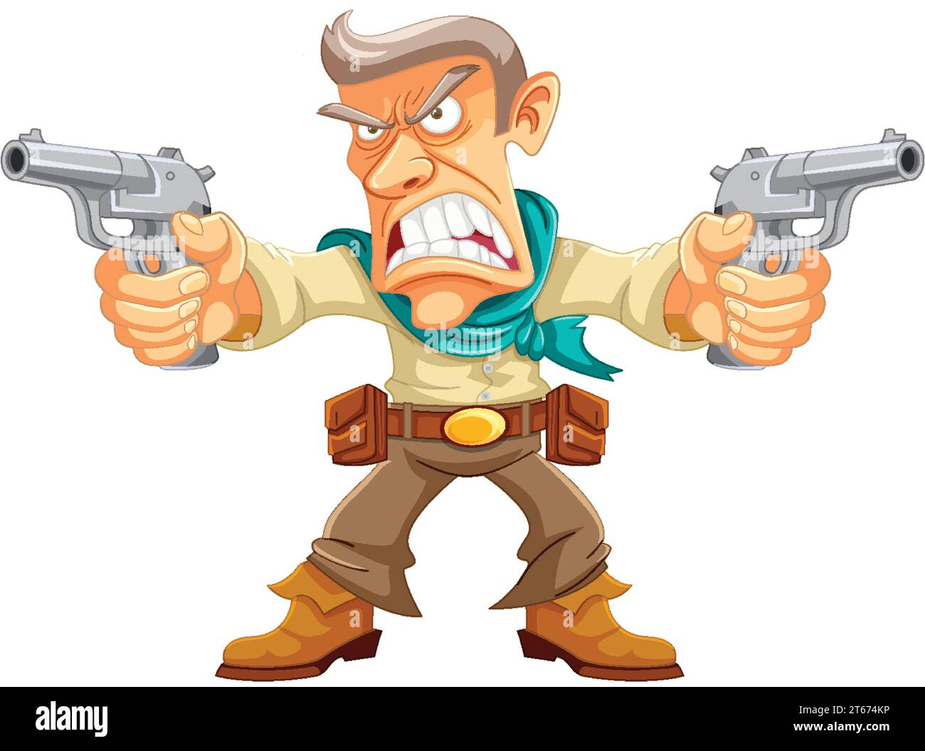 An angry cowboy holding a gun in a vector cartoon illustration Stock ...