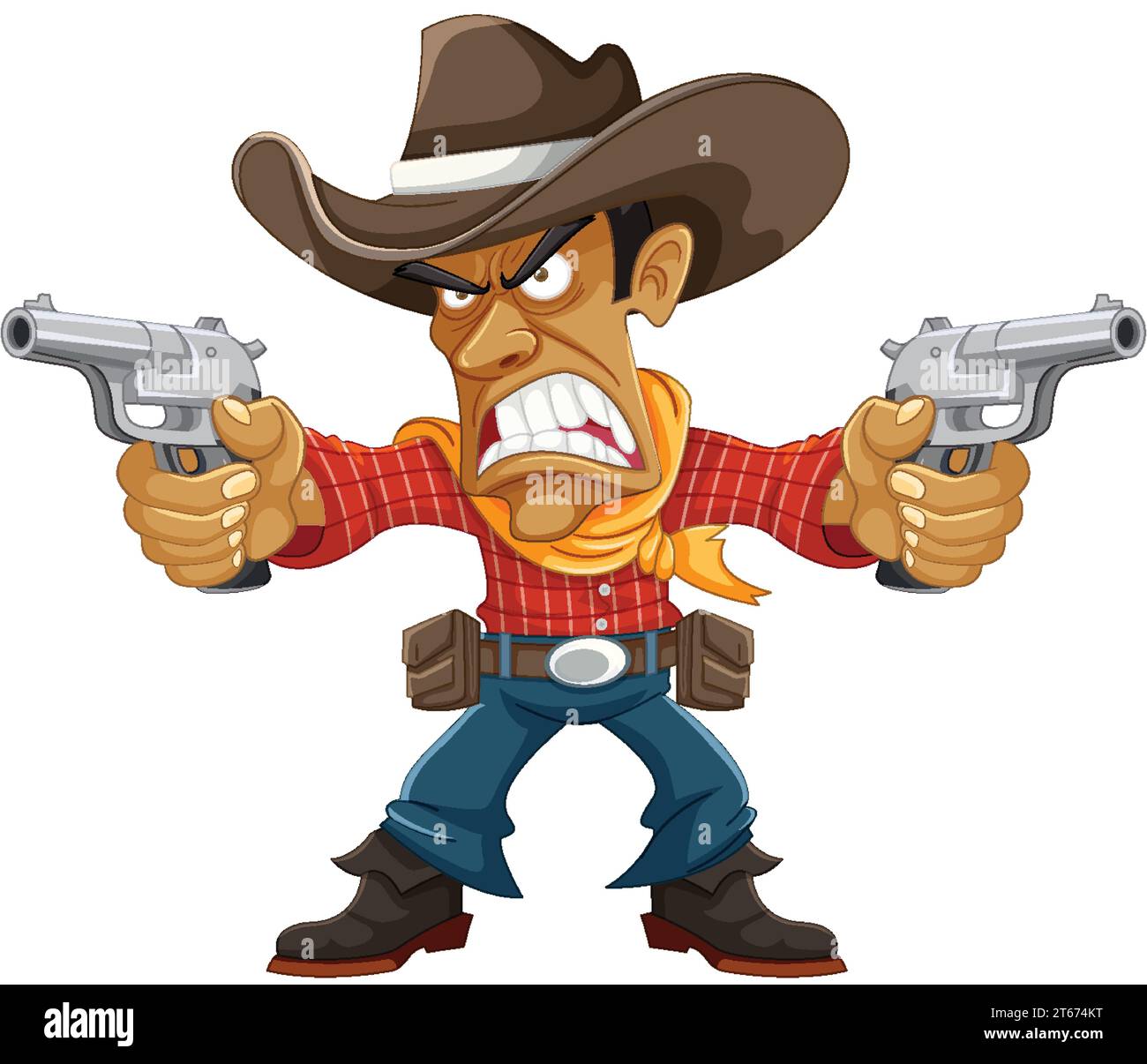 An angry cowboy holding a gun in a vector cartoon illustration Stock ...