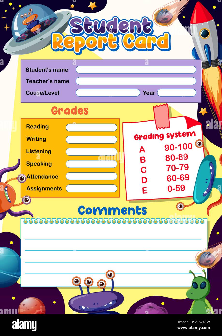 Printable vector illustration of a teacher template for student report ...