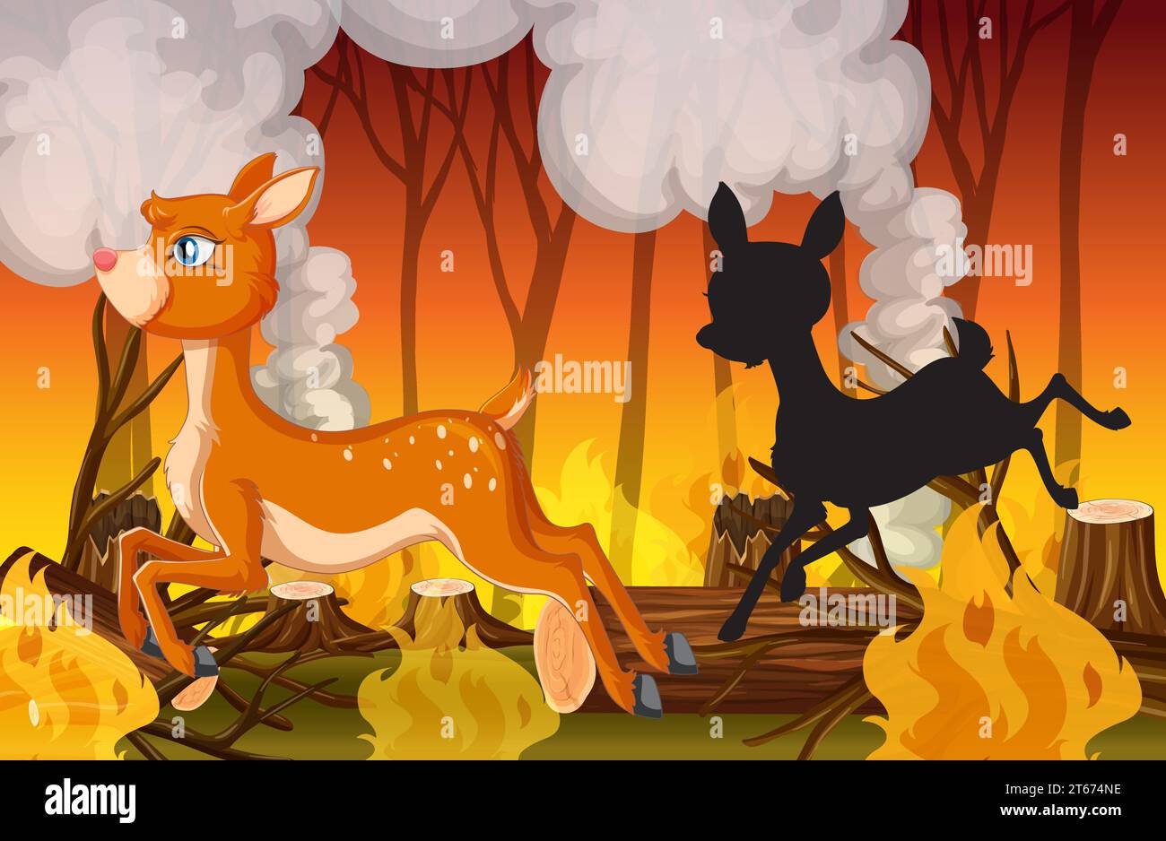 A frantic escape through a forest consumed by fire Stock Vector Image ...