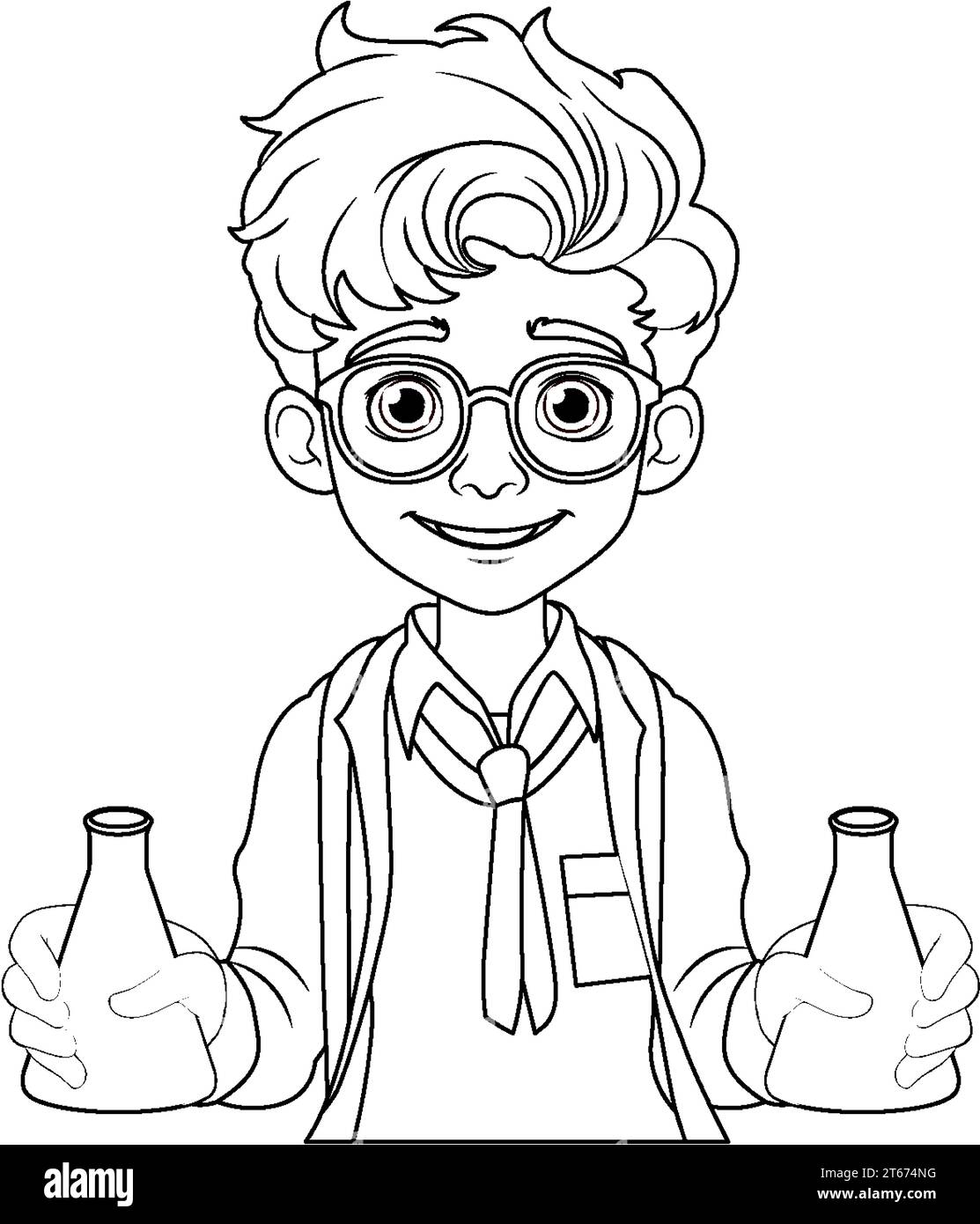 Male student cartoon holding conical flask on science class experiment ...