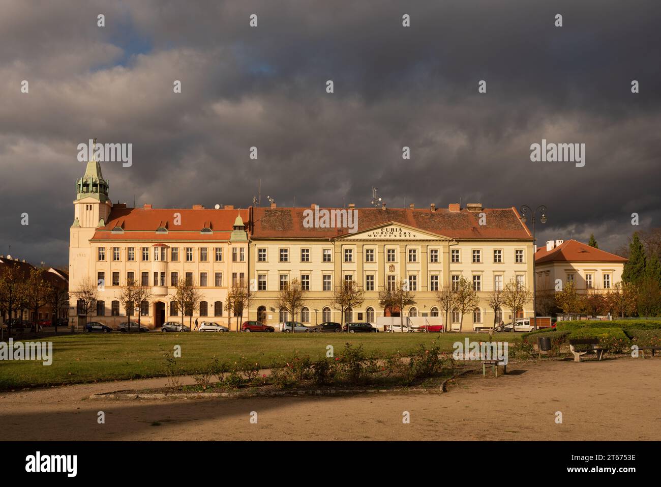 Town hall and main square of the town Terezín (Theresienstadt), Czechia ...