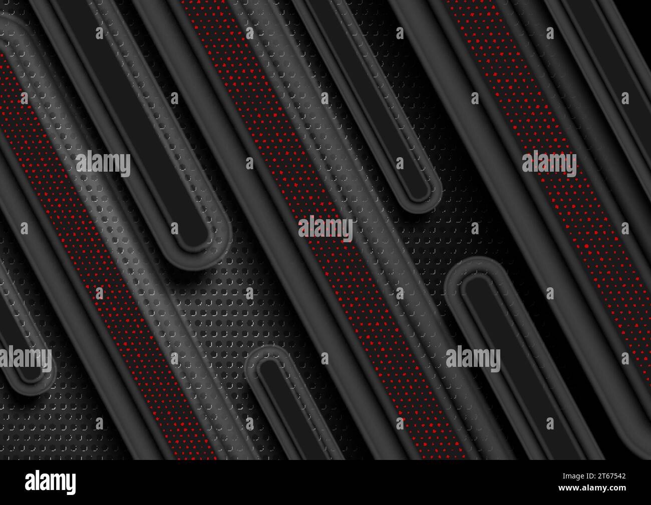 Black tech geometric background with red dots and dark stripes. Vector ...