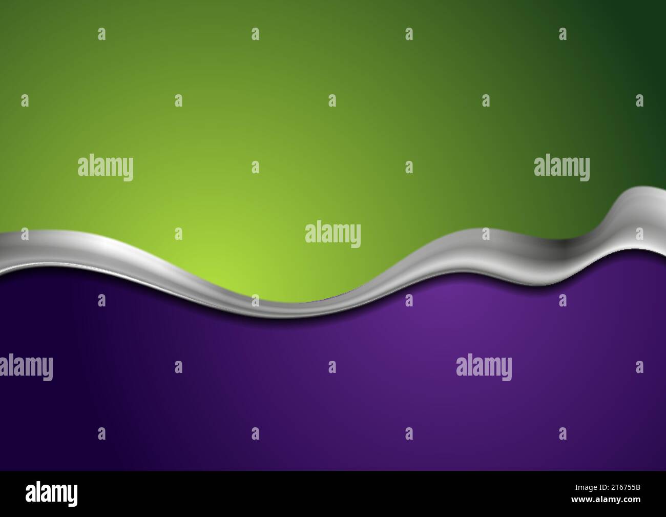 Green and violet contrast background with abstract metallic wave ...