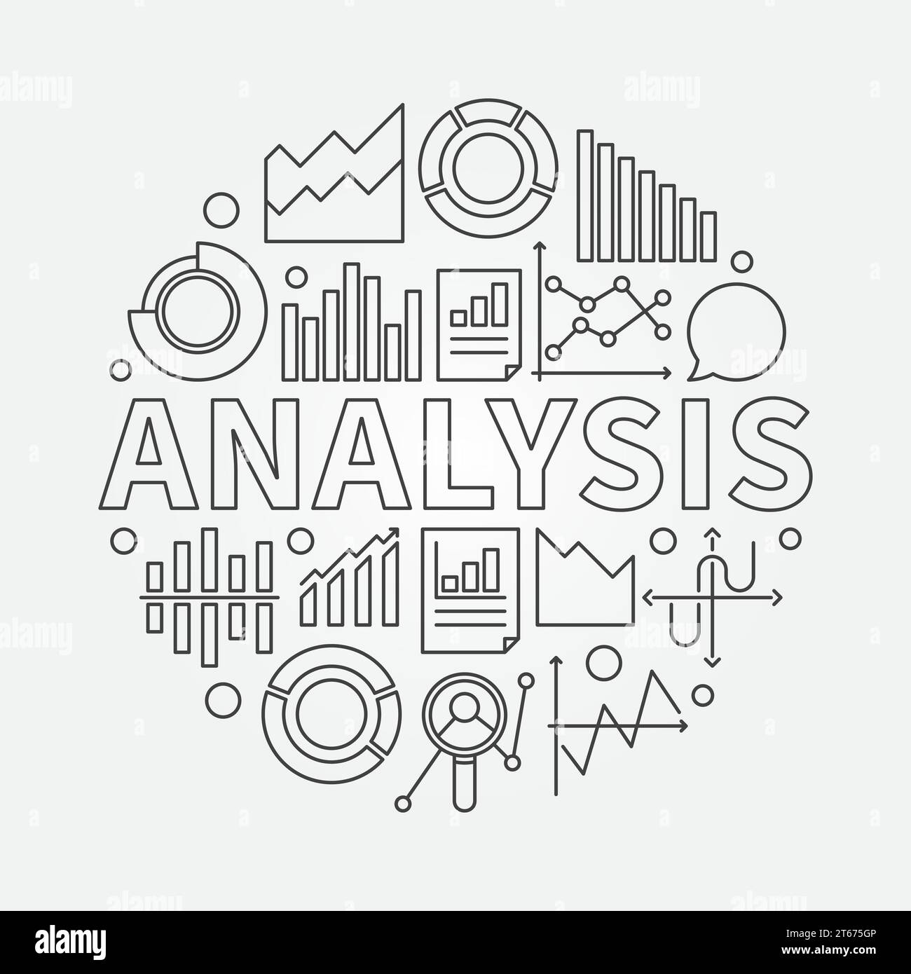 Analysis outline illustration - vector round sign made with thin line ...