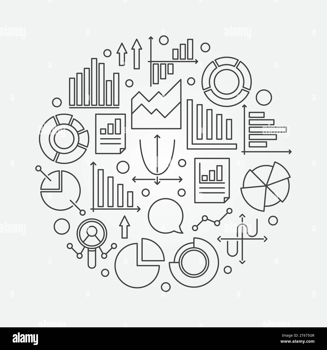 Analysis linear illustration. Vector round sign made with chart, graph ...