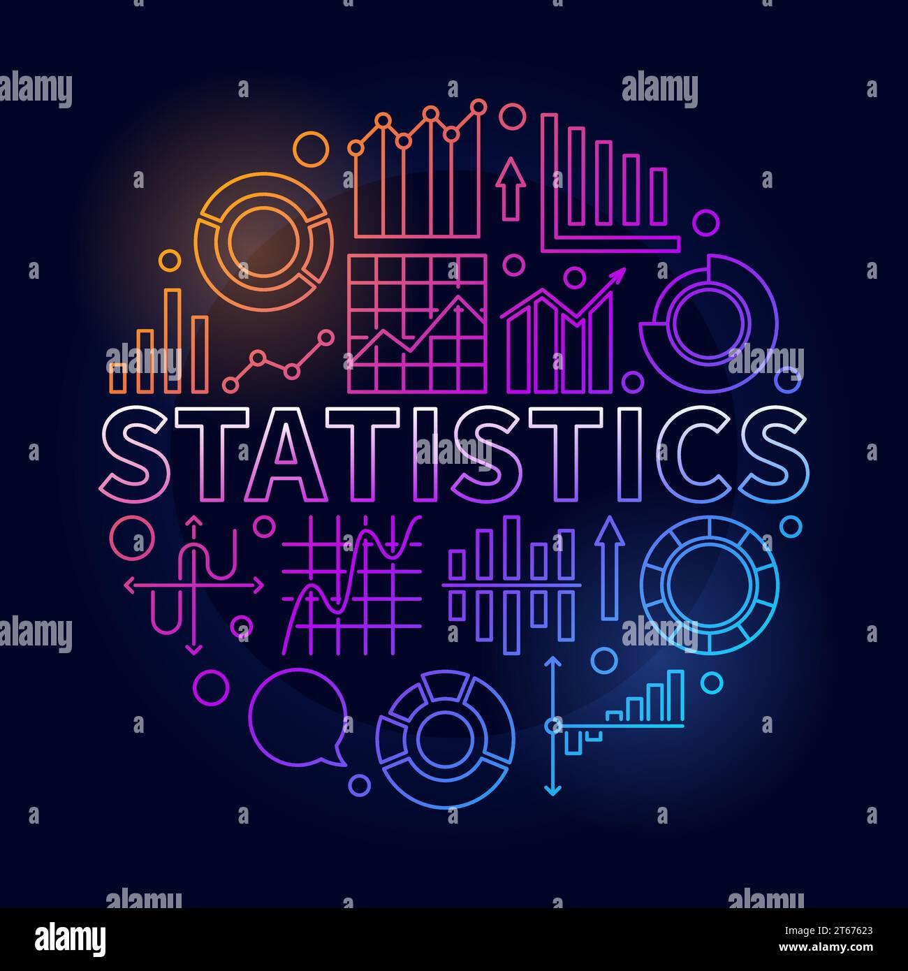 Round statistics illustration - vector colorful circular sign with word ...