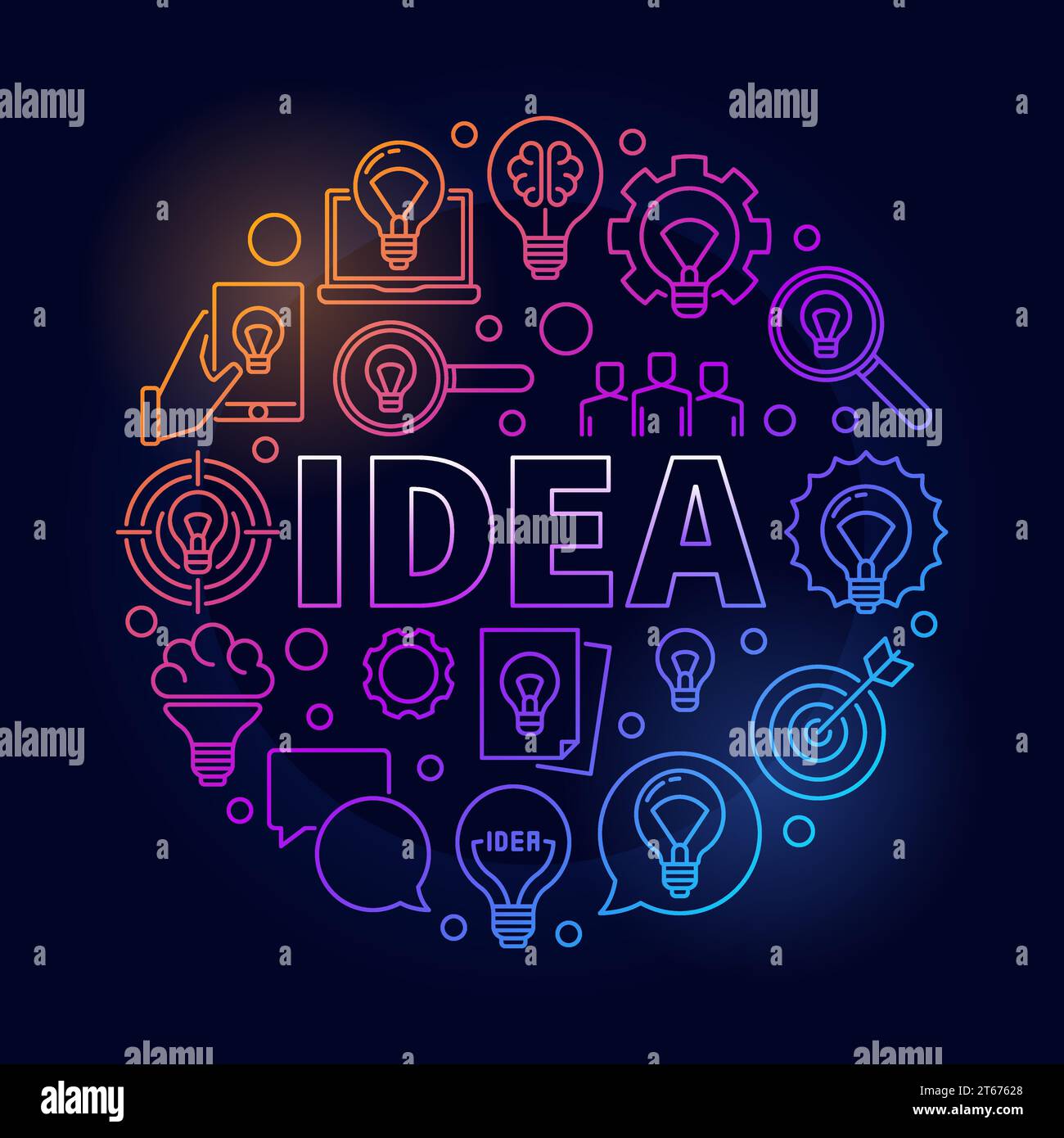 Idea round bright illustration. Vector colorful creative sign made with ...