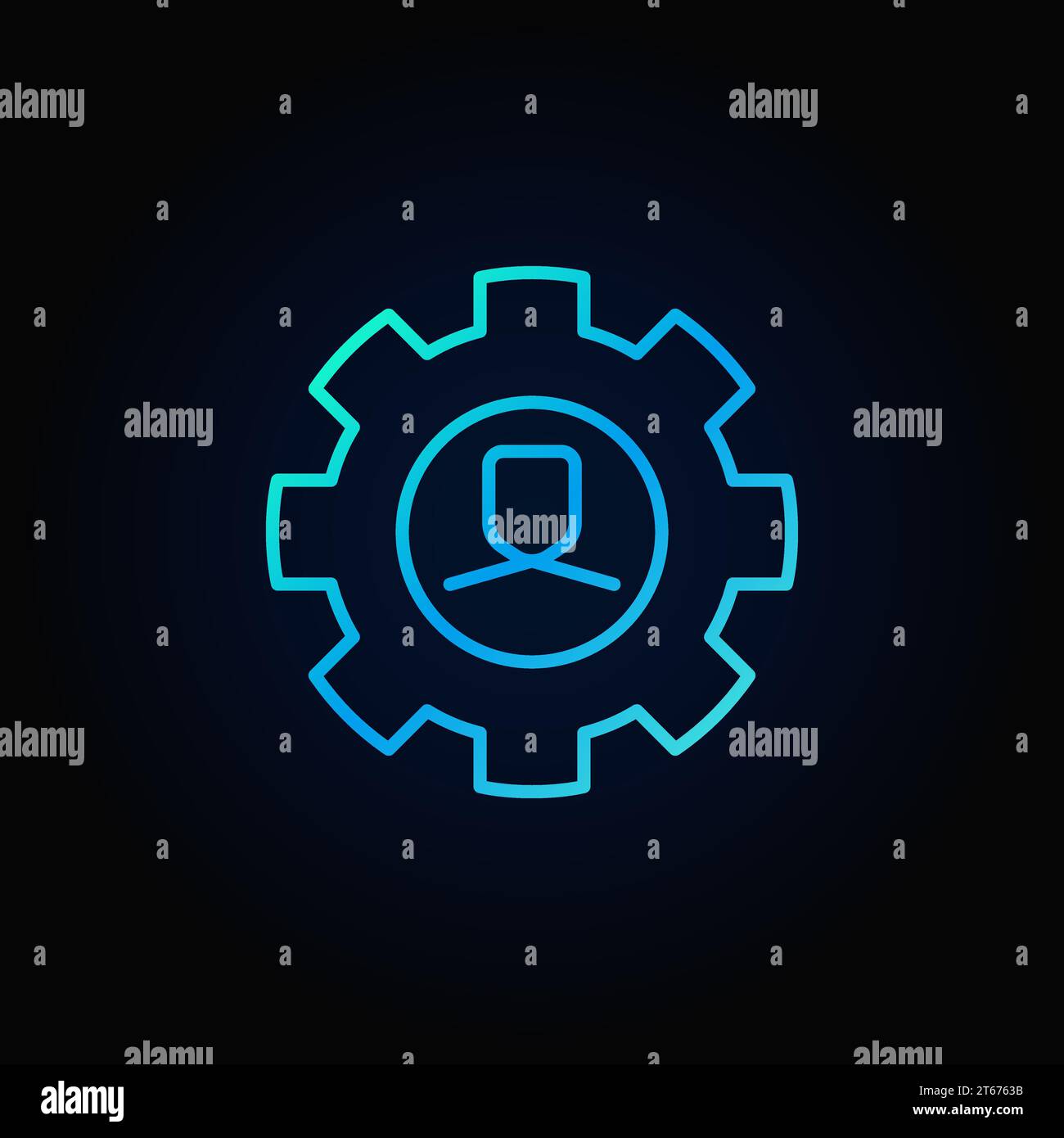 Man in cog blue icon. Vector gear with man face concept outline sign or ...