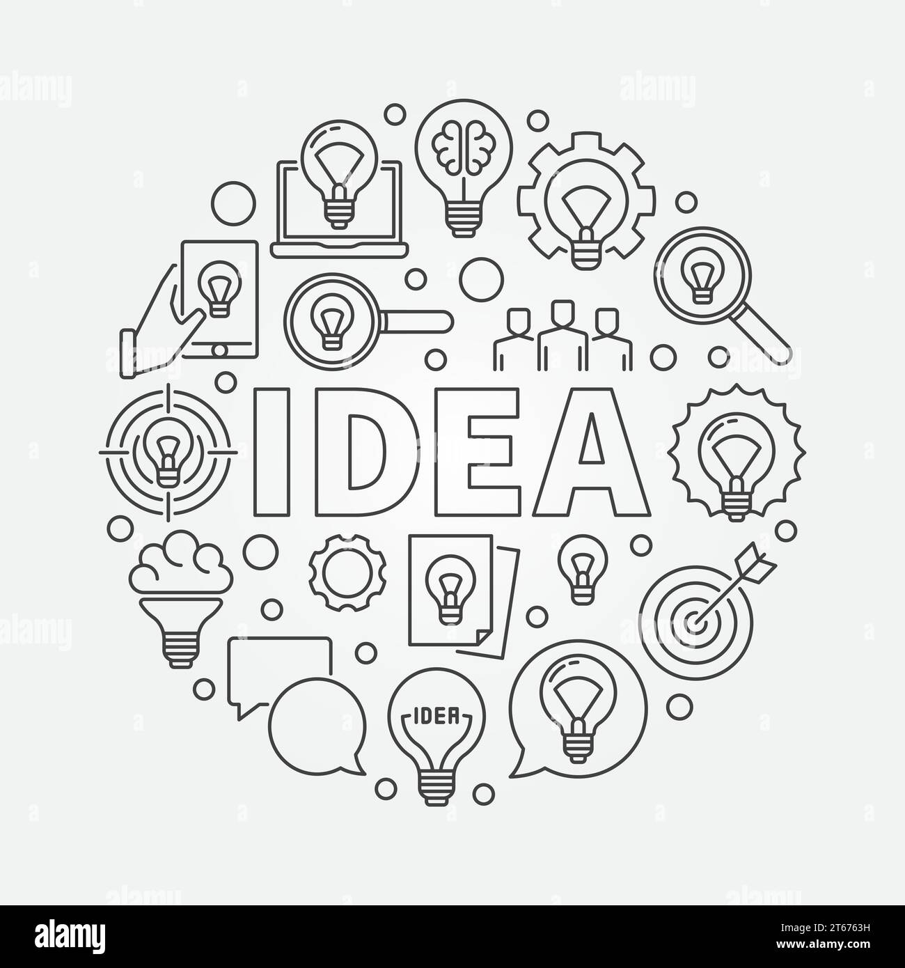 Idea round illustration. Vector creative sign made with word IDEA and ...