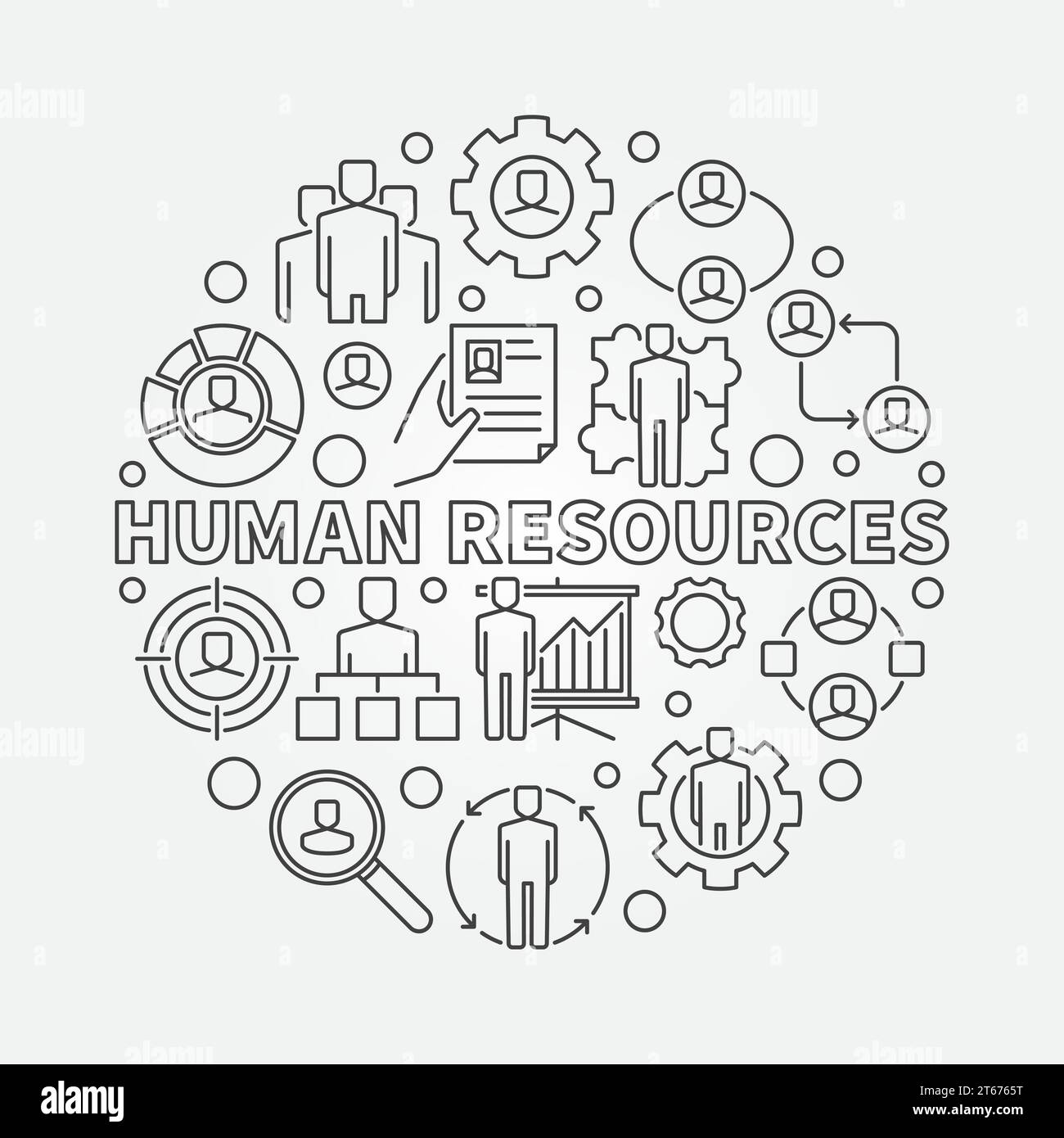 HR outline illustration. Vector round recruitment sign made with phrase ...
