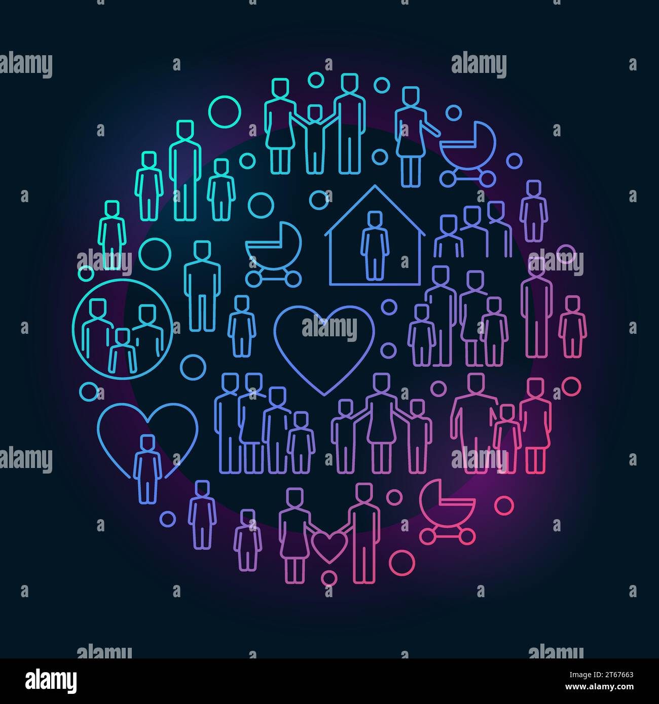 Colorful parents and family concept illustration - vector round linear ...