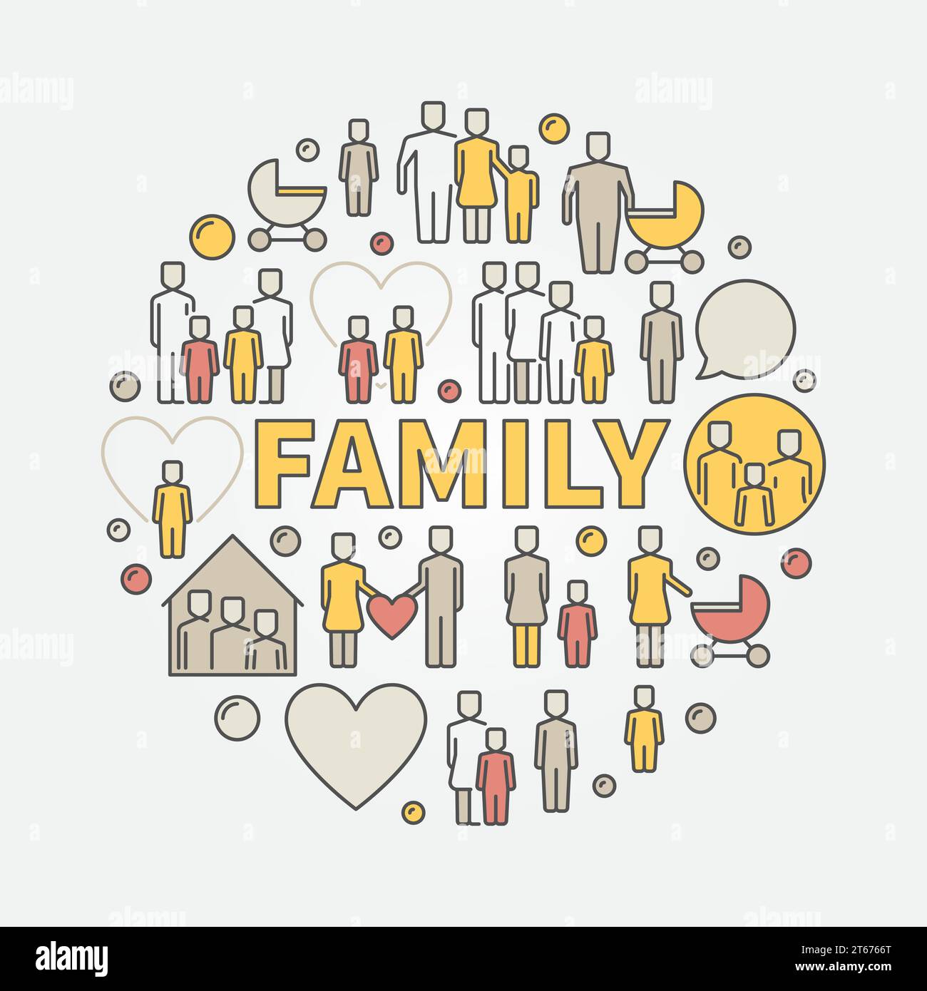 Family colorful illustration - vector round parents and children symbol ...