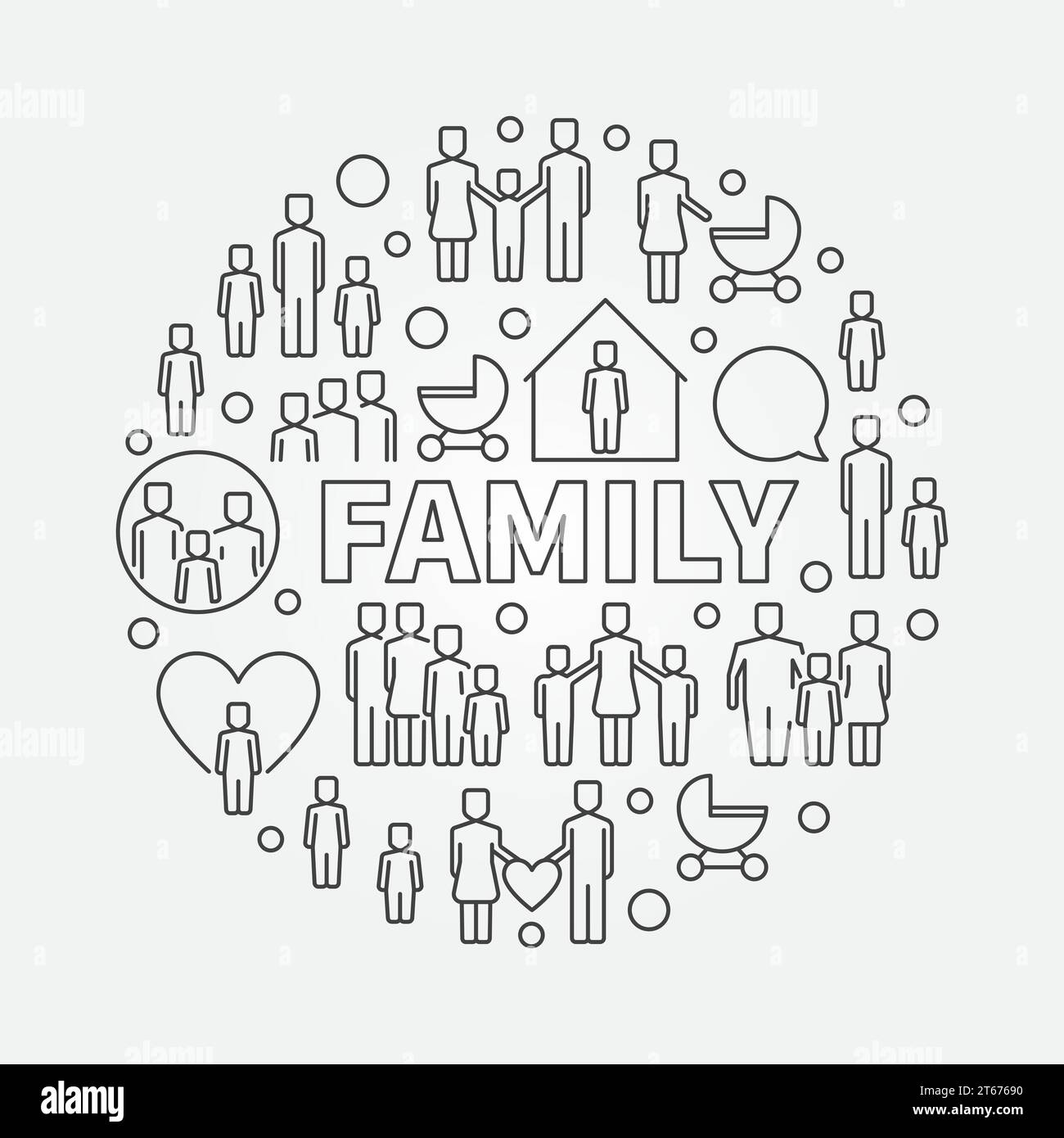 Family minimal round illustration. Vector symbol made with people icons ...