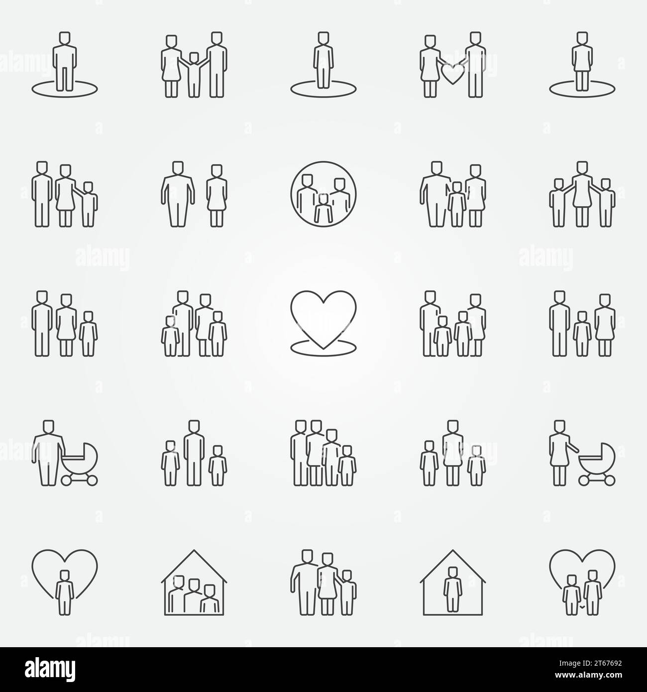 Family icons set - vector parents and children concept symbols or ...