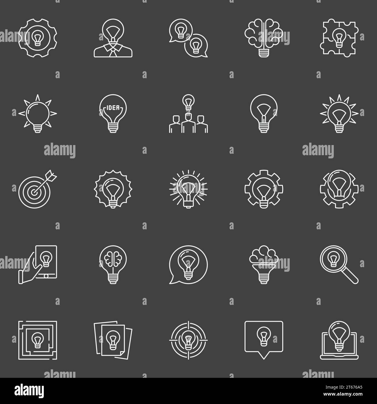 Thin line idea icons. Vector collection of light bulb, brain and other ...