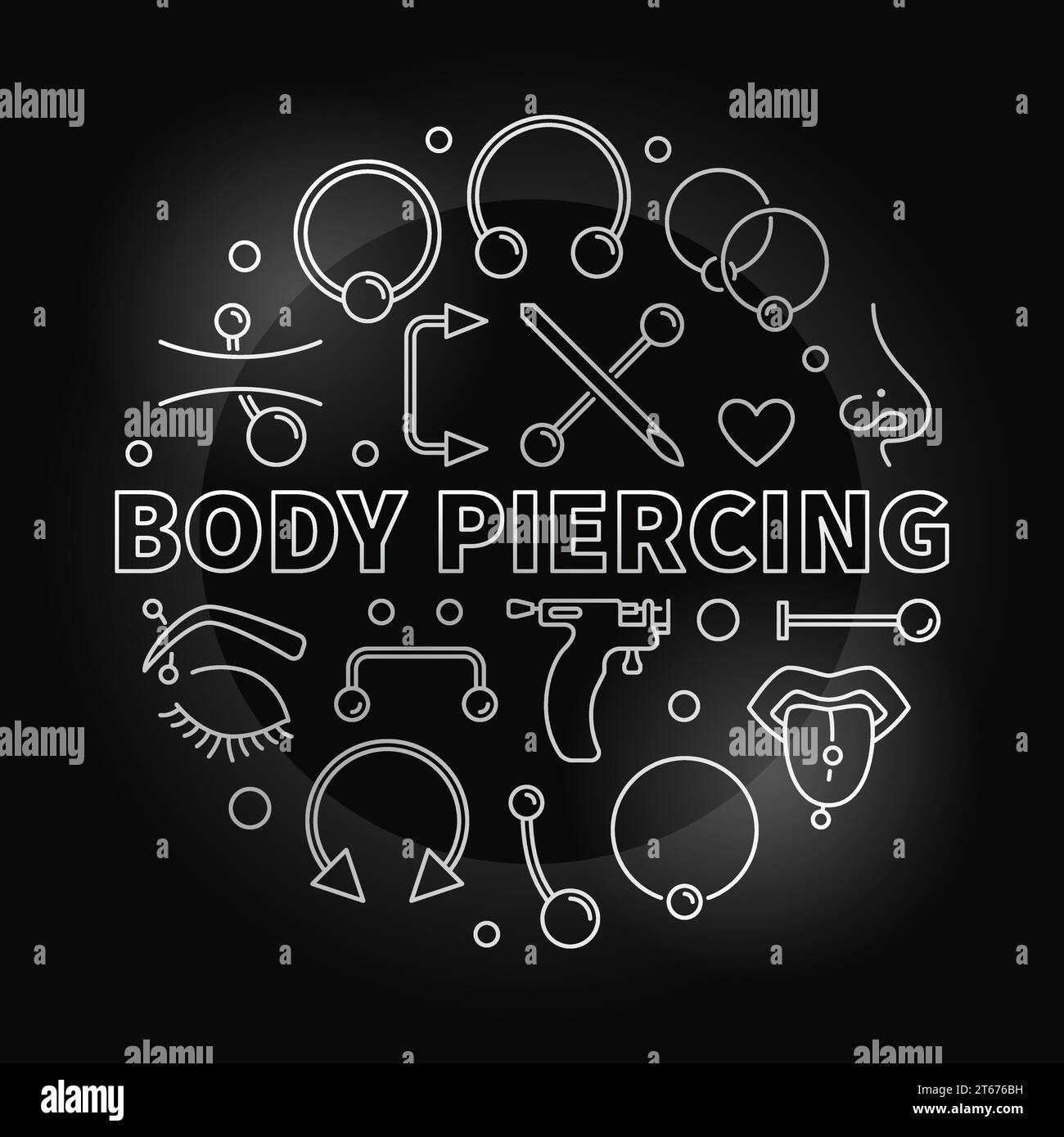 Body Piercing round vector silver illustration in outline style made ...