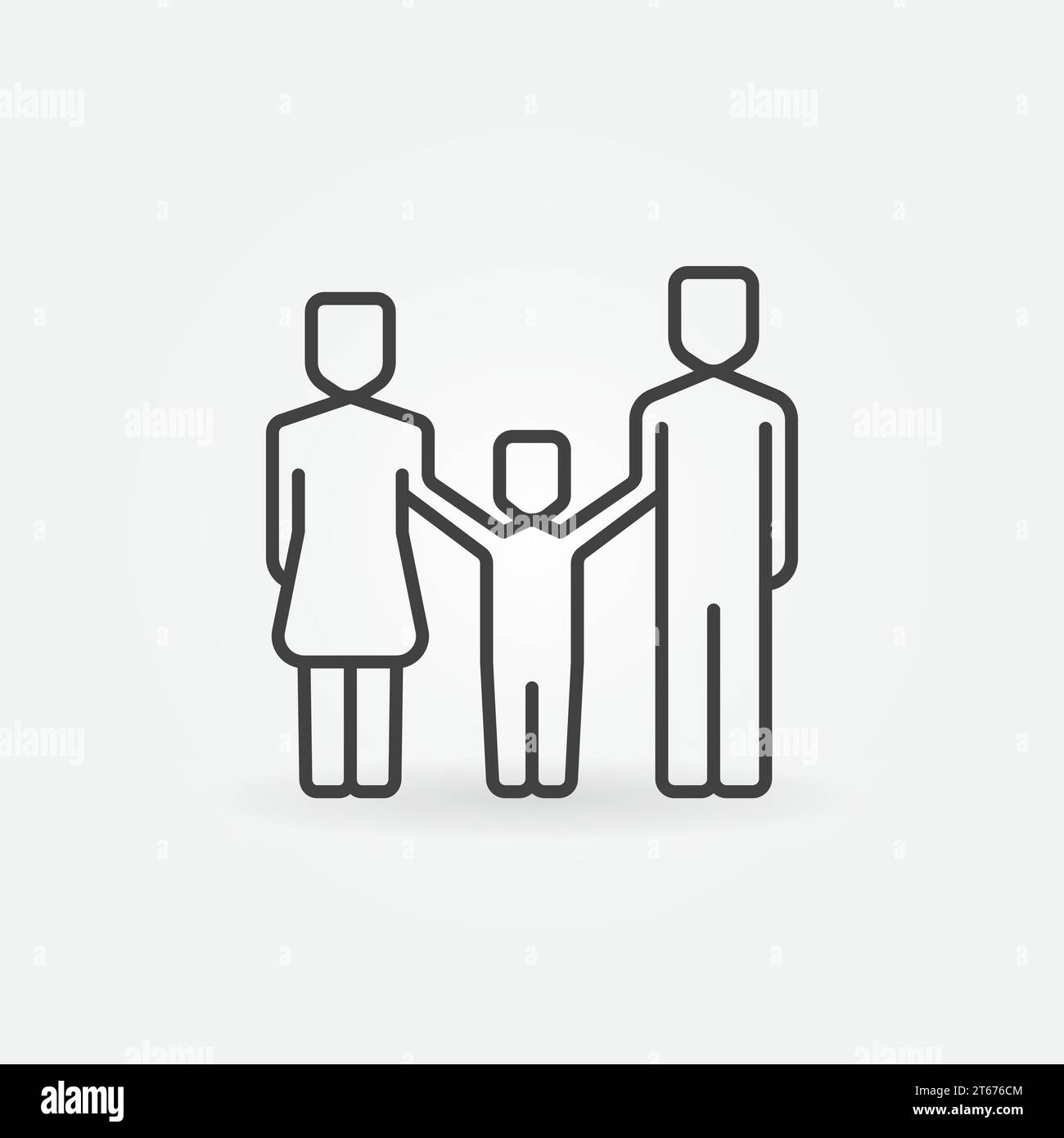 Happy family line icon - vector minimal father, mother and their child ...
