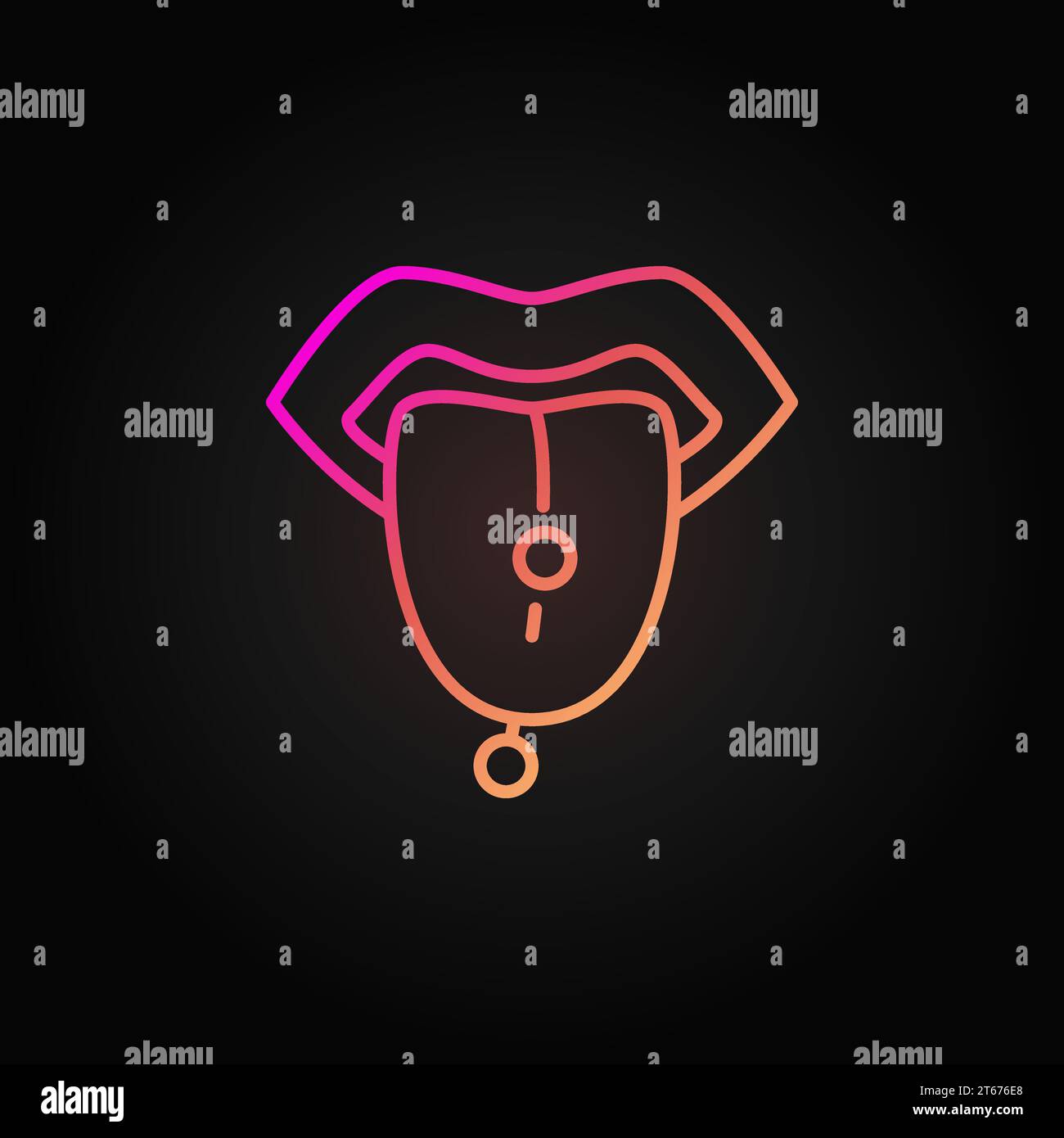 Pierced Tongue Colored Outline Icon Vector Tongue Piercing Concept