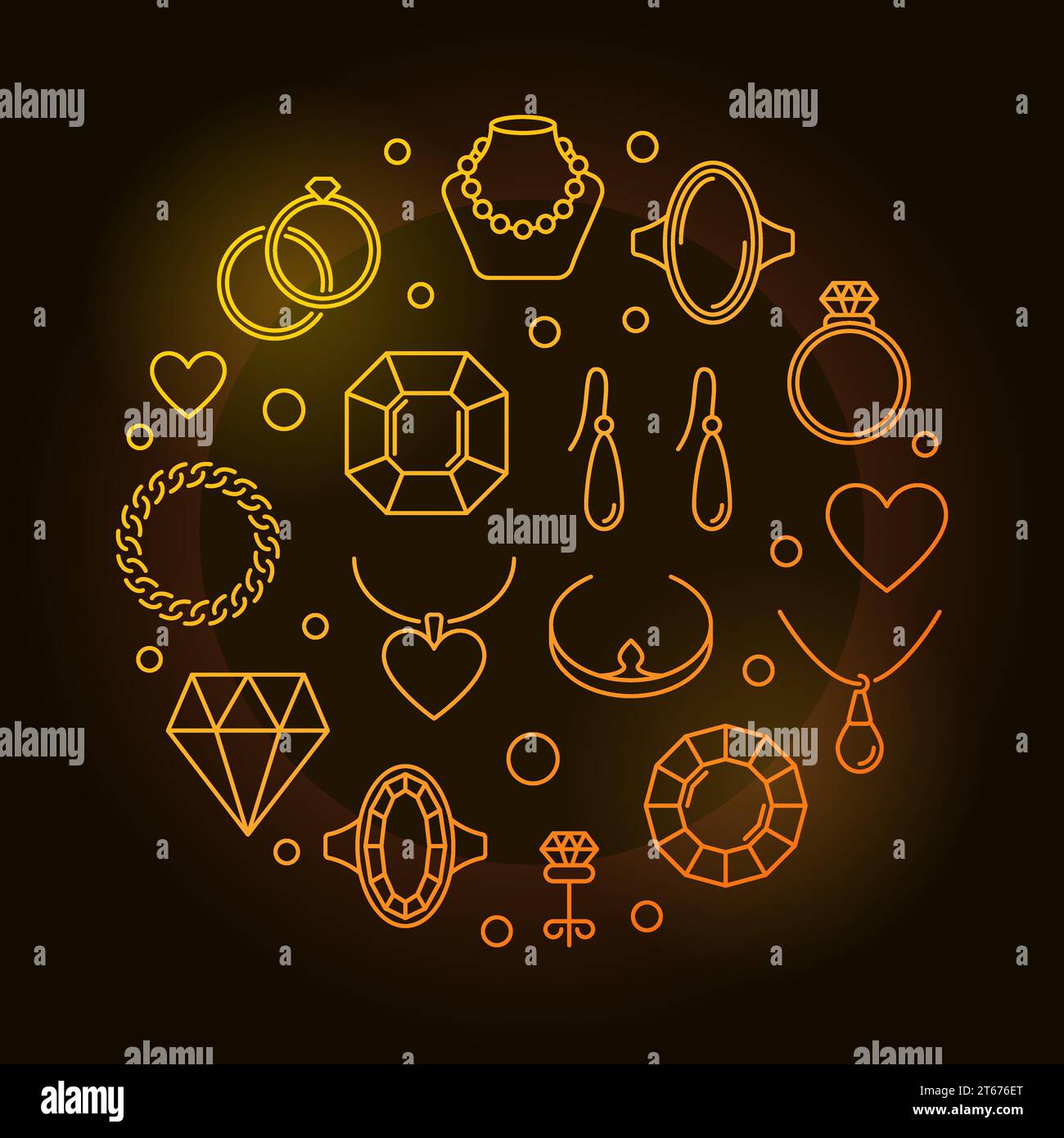 Jewelry round golden outline illustration. Vector bright jewellery thin ...