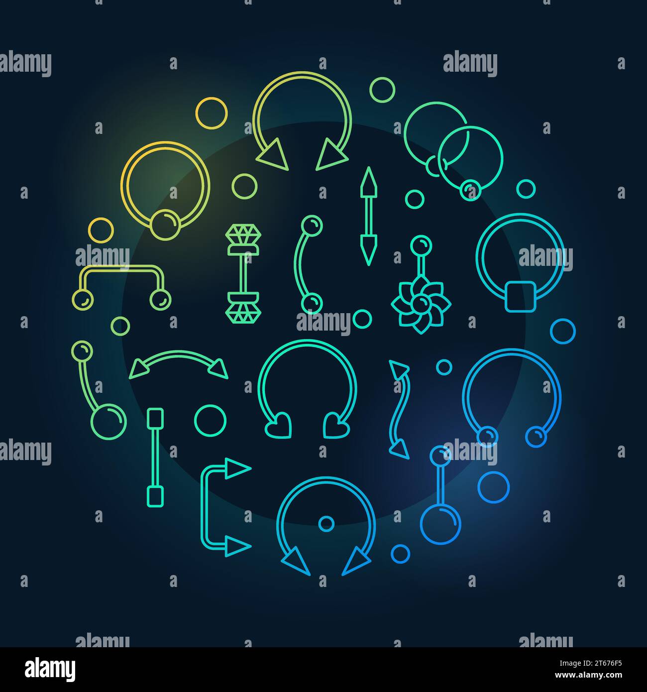 Body piercing colored circular vector illustration made of body jewelry ...