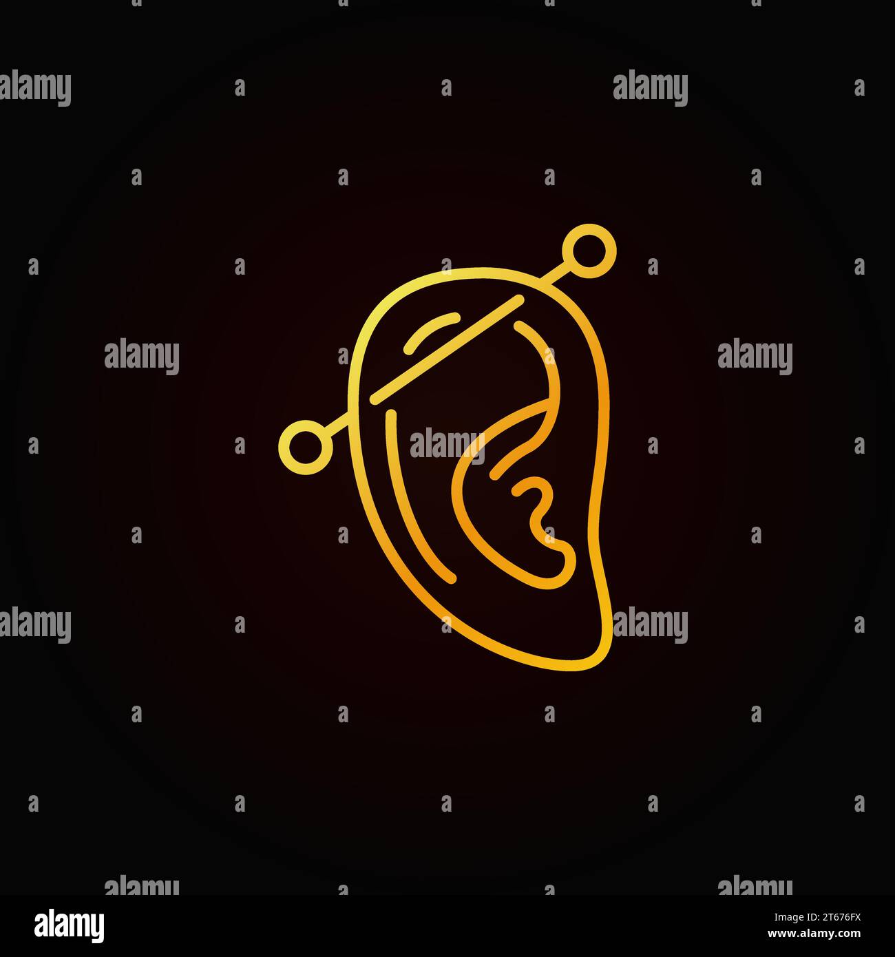 Ear piercing thin line golden icon. Vector human ear with piercing ...