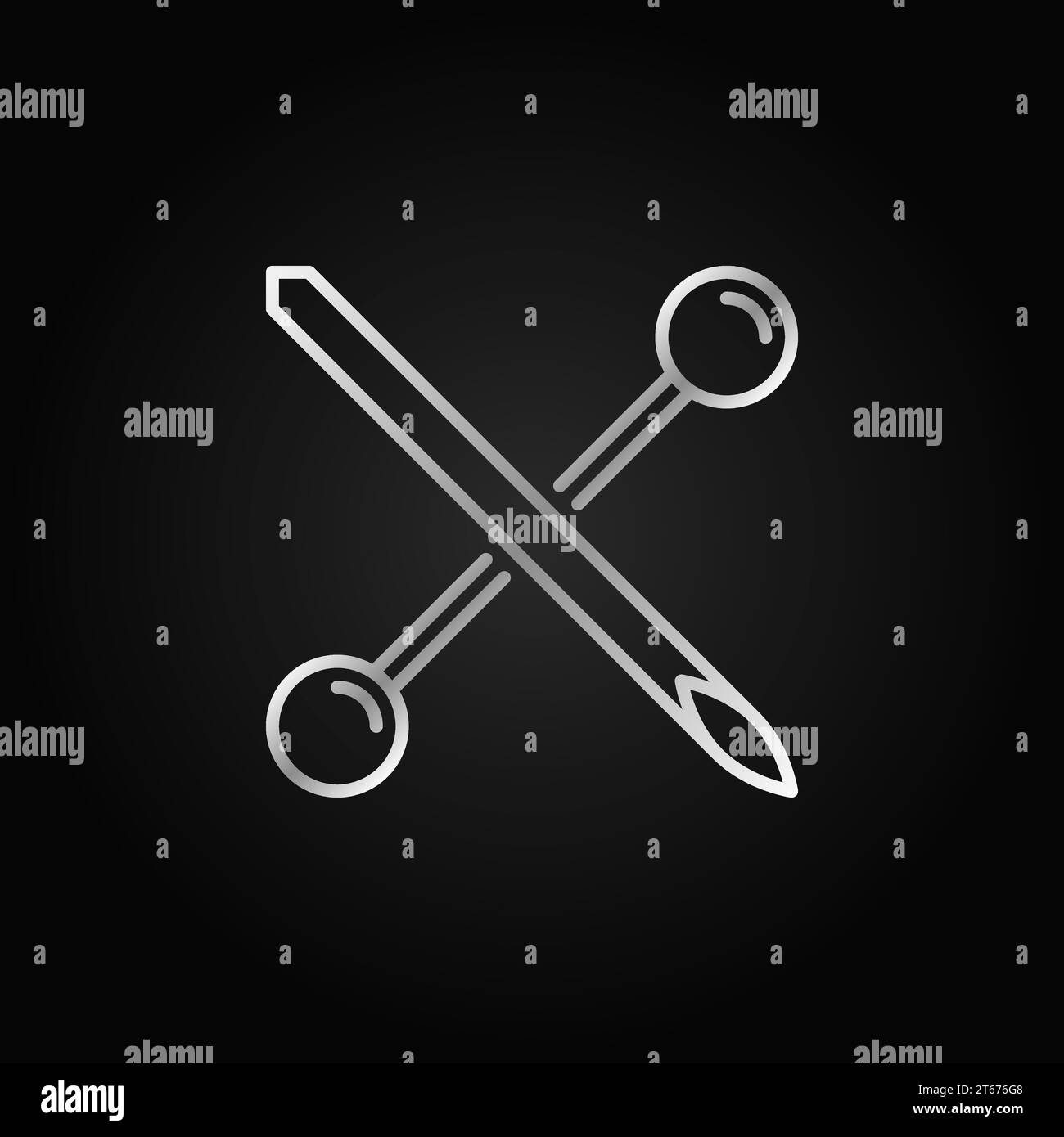 Piercing barbell with needle concept vector silver icon or logo in thin ...