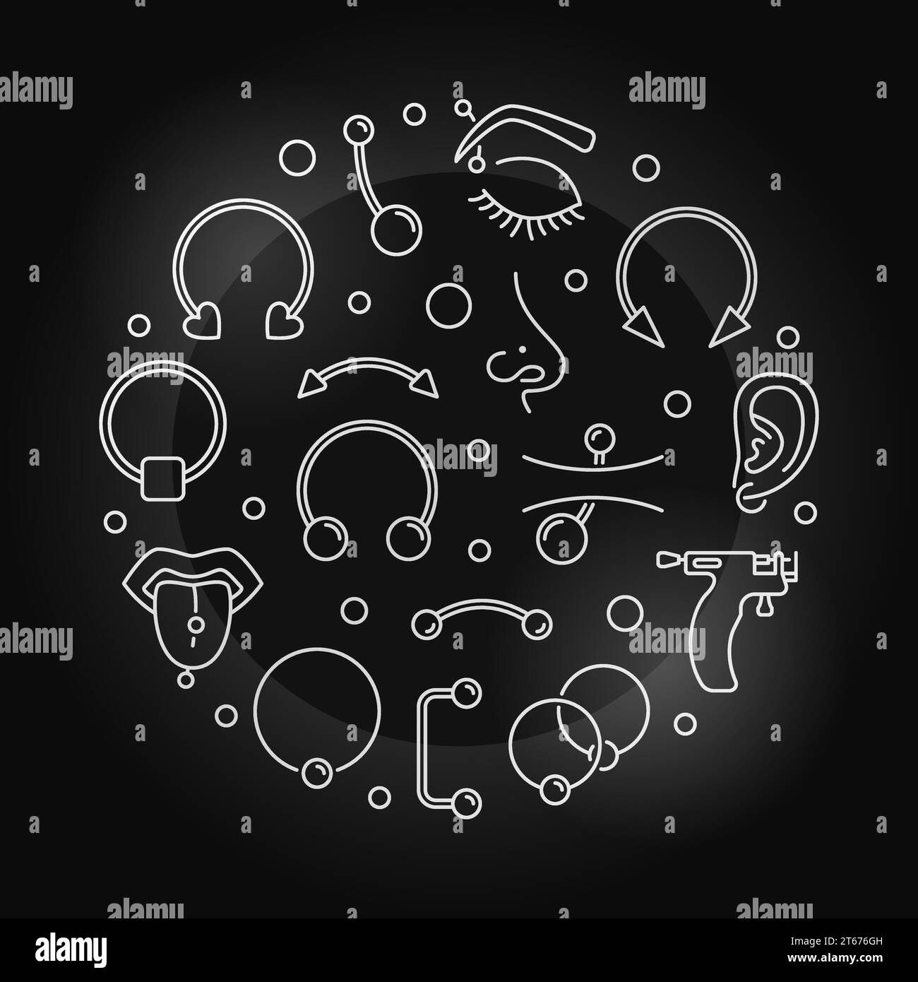 Piercing round silver vector illustration made with outline cute ...