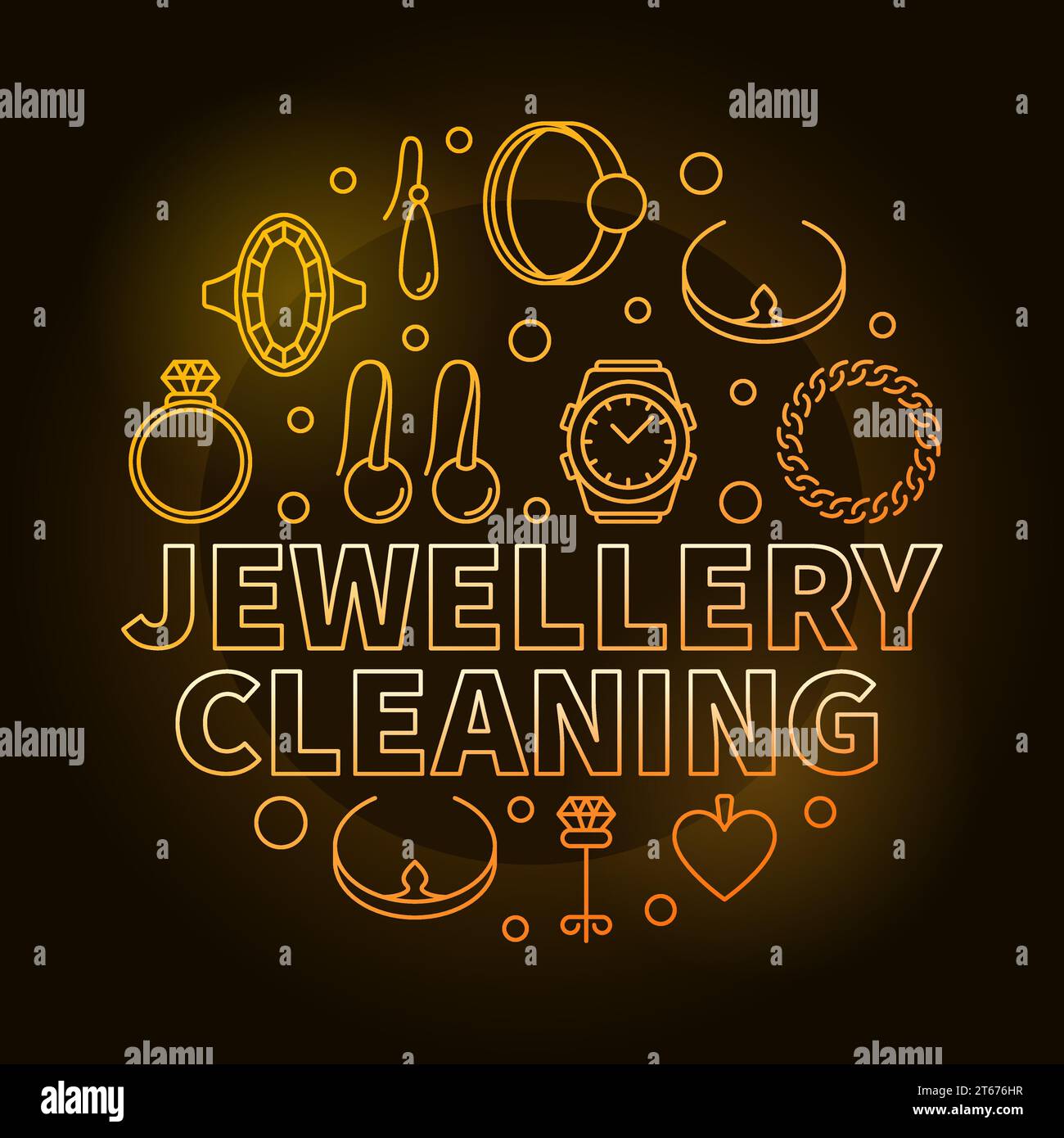 Jewellery cleaning vector golden illustration made with jewelry outline ...