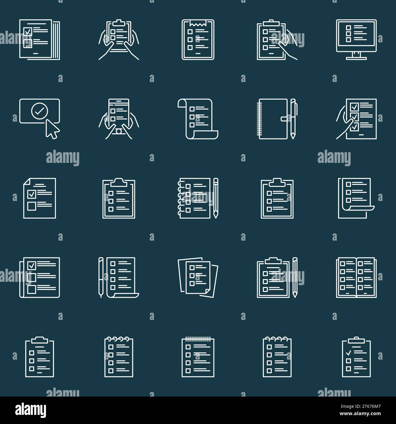 Checklist vector linear icons. Check list and to do list concept signs in thin line style on ...