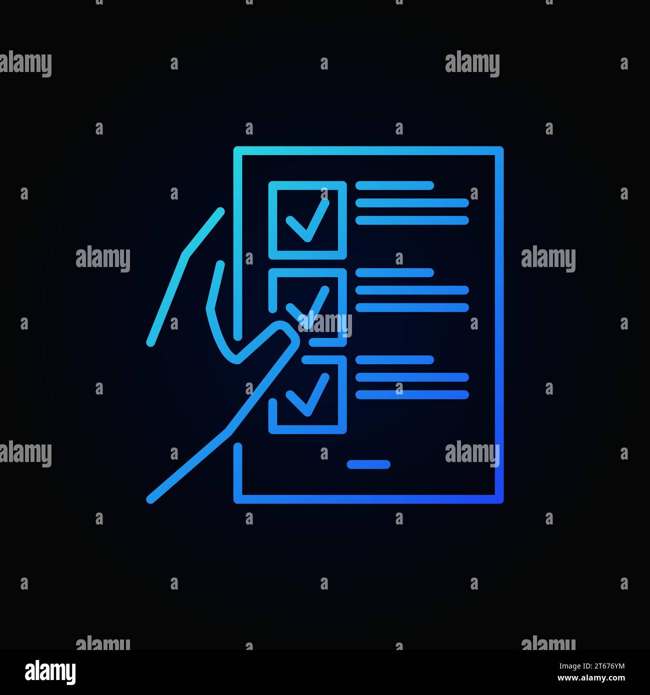 Hand holding checklist outline blue vector minimal concept icon or logo ...