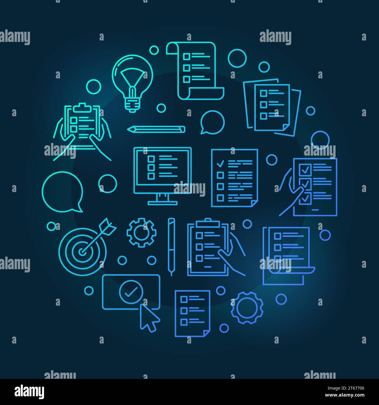 Planning blue linear illustration. Vector colored circular symbol made with checklist and ...