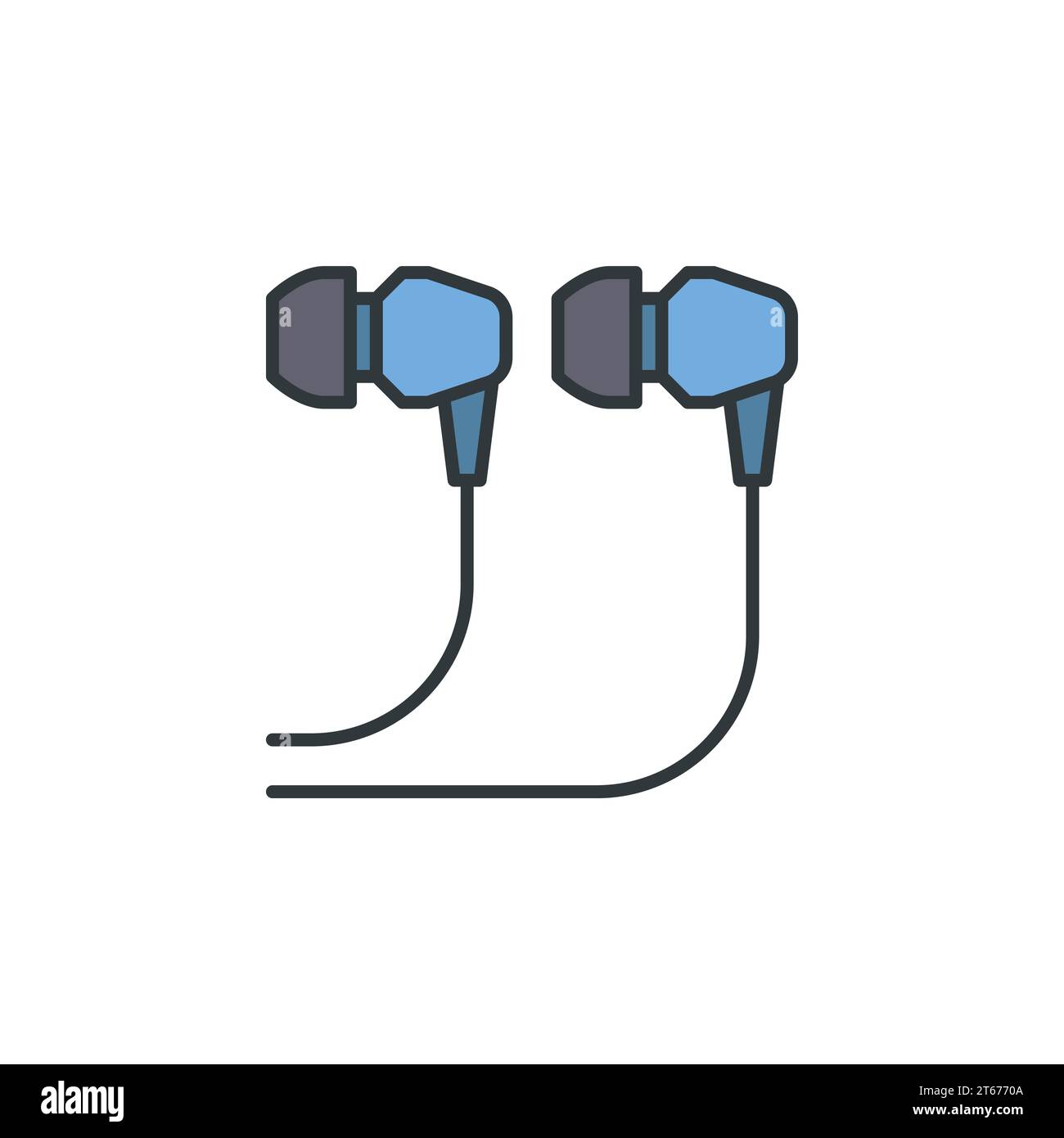 Blue In-Ear Wired Headphones icon - vector concept sign or logo element ...