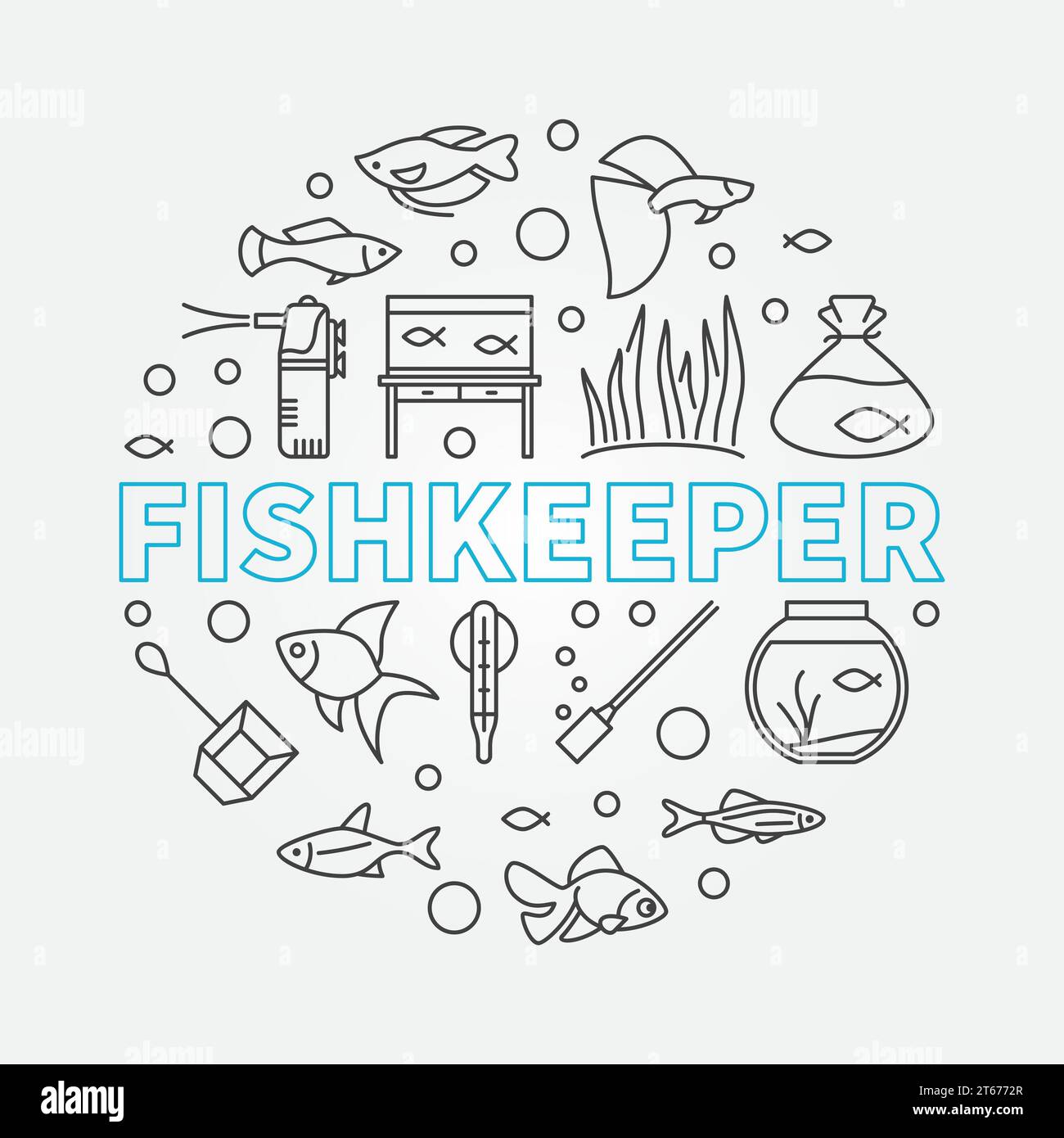 Fishkeeper vector round modern illustration in thin line style made of ...