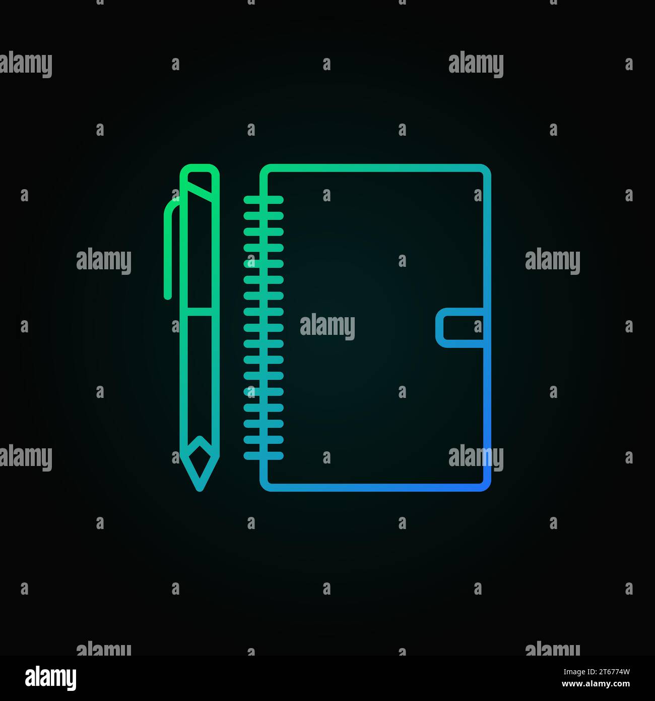 Notebook with pen outline colored icon. Vector business planner or ...